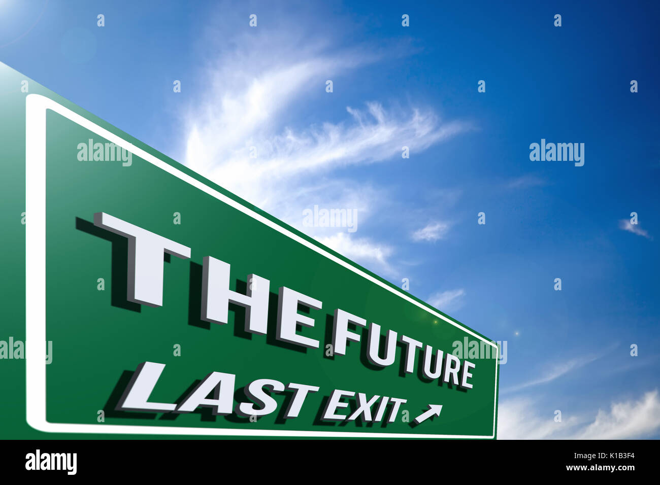 Hi-res 3D highway "The Future" road sign against a blue sky with ...