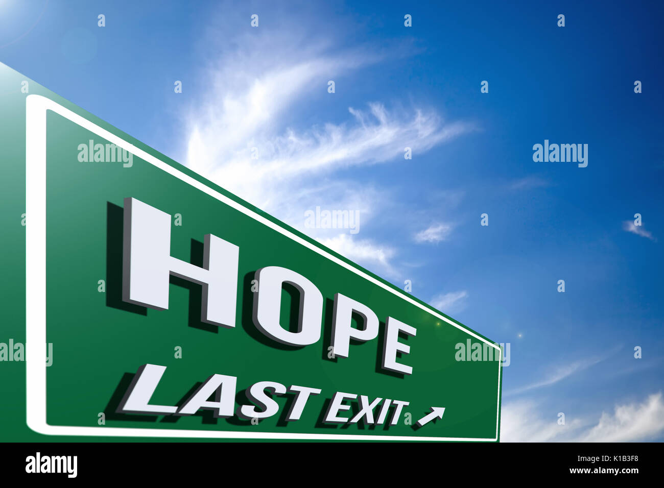 Hi-res 3D highway "Hope" road sign against a blue sky with cloudscape ...