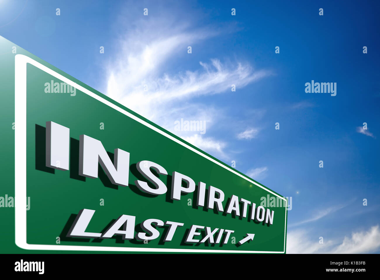 Hi-res 3D highway "Inspiration" road sign against a blue sky with ...