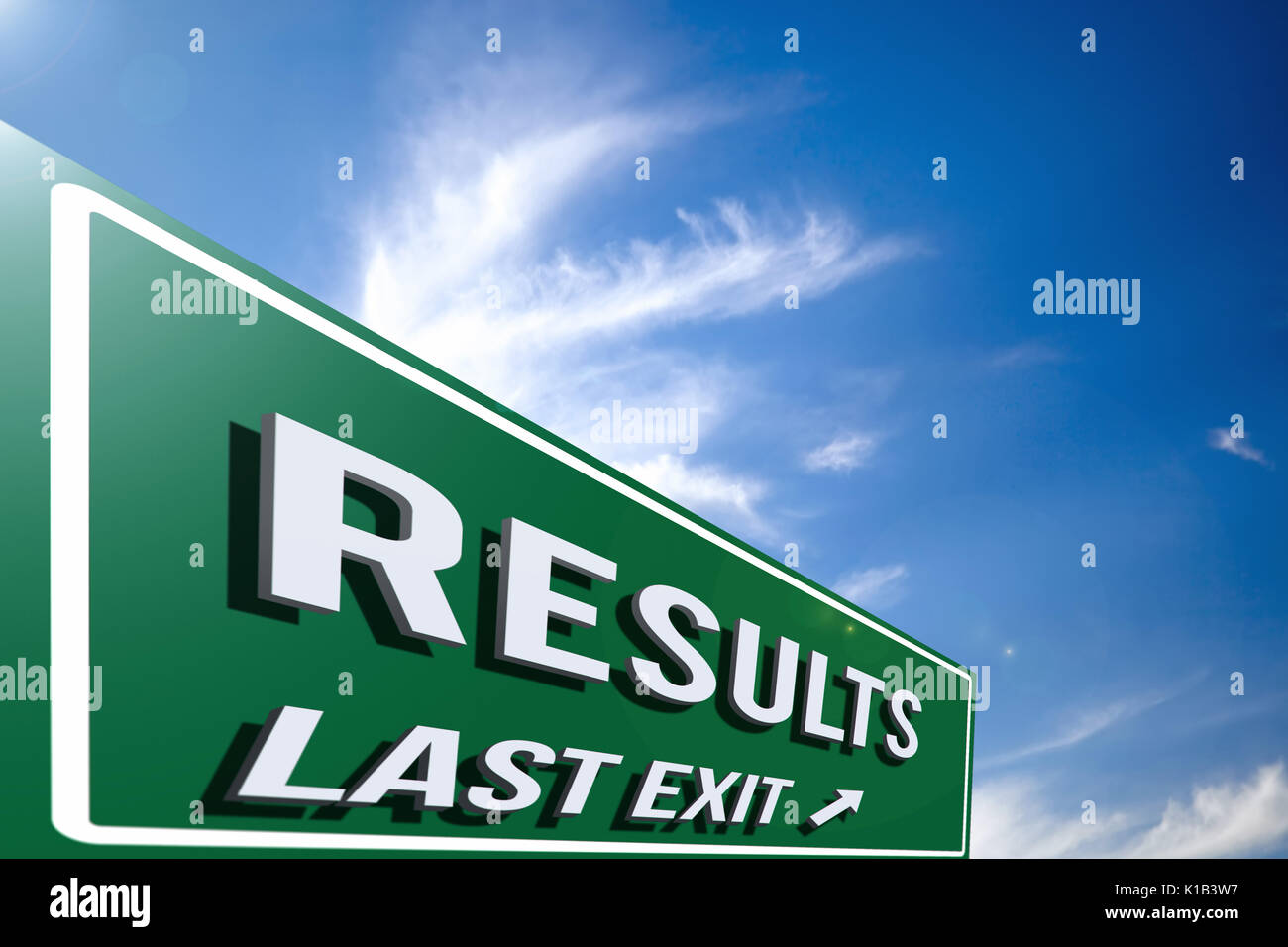 Hi-res 3D highway "Results" road sign against a blue sky with ...
