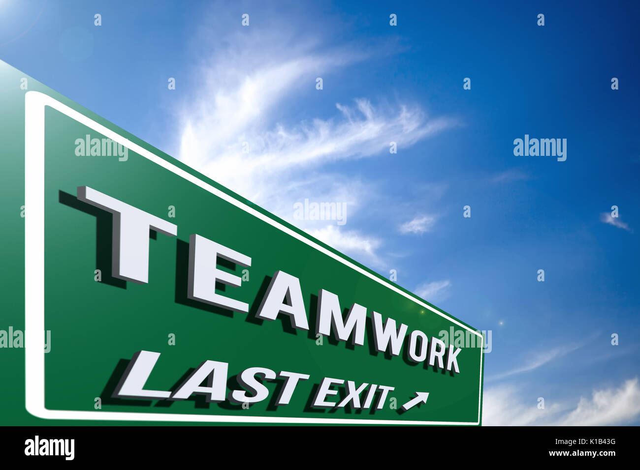 Hi-res 3D highway "Teamwork" road sign against a blue sky with ...