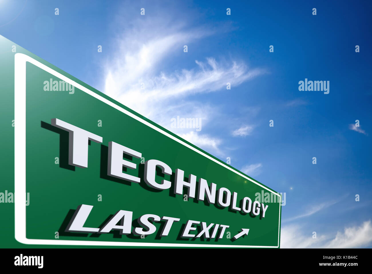 Hi-res 3D highway "Technology" road sign against a blue sky with ...