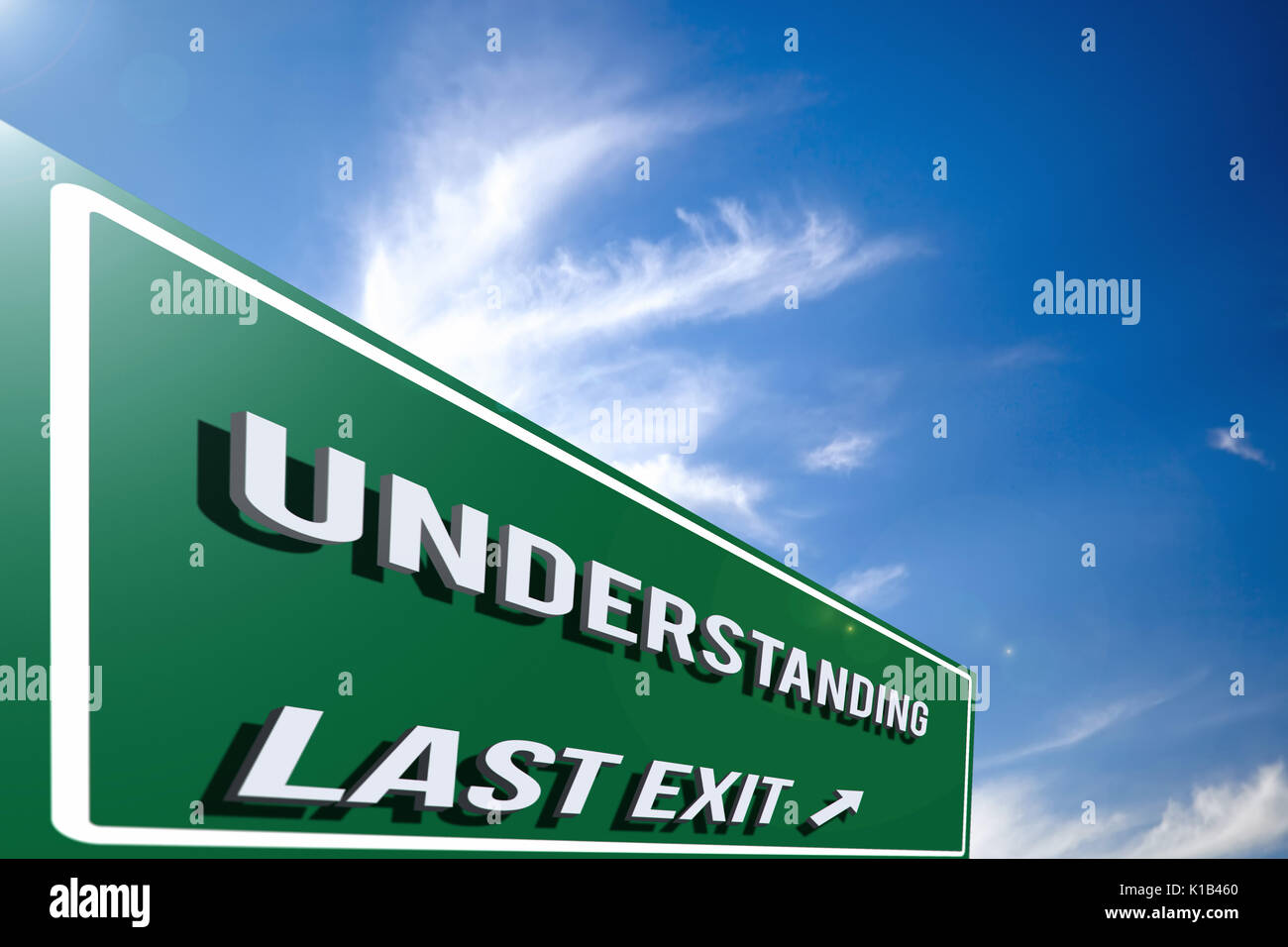 Hi-res 3D highway "Understanding" road sign against a blue sky with ...