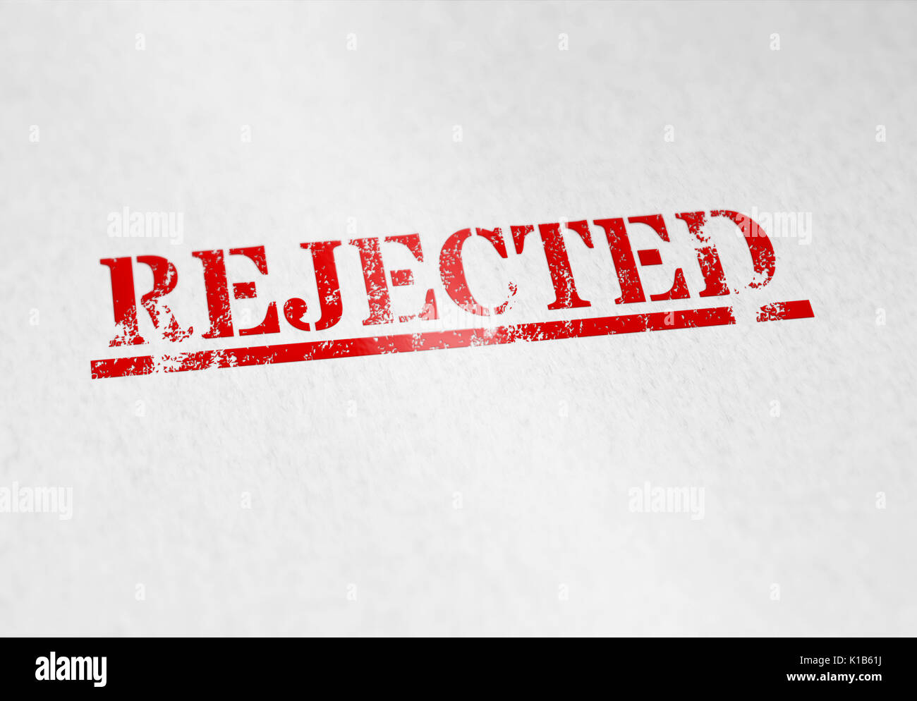 White textured paper is stamped with "Rejected" label. 3D rendering ...