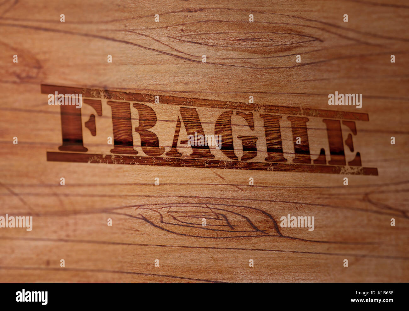 Wooden surface is stamped with "Fragile" label. 3D rendering Stock ...