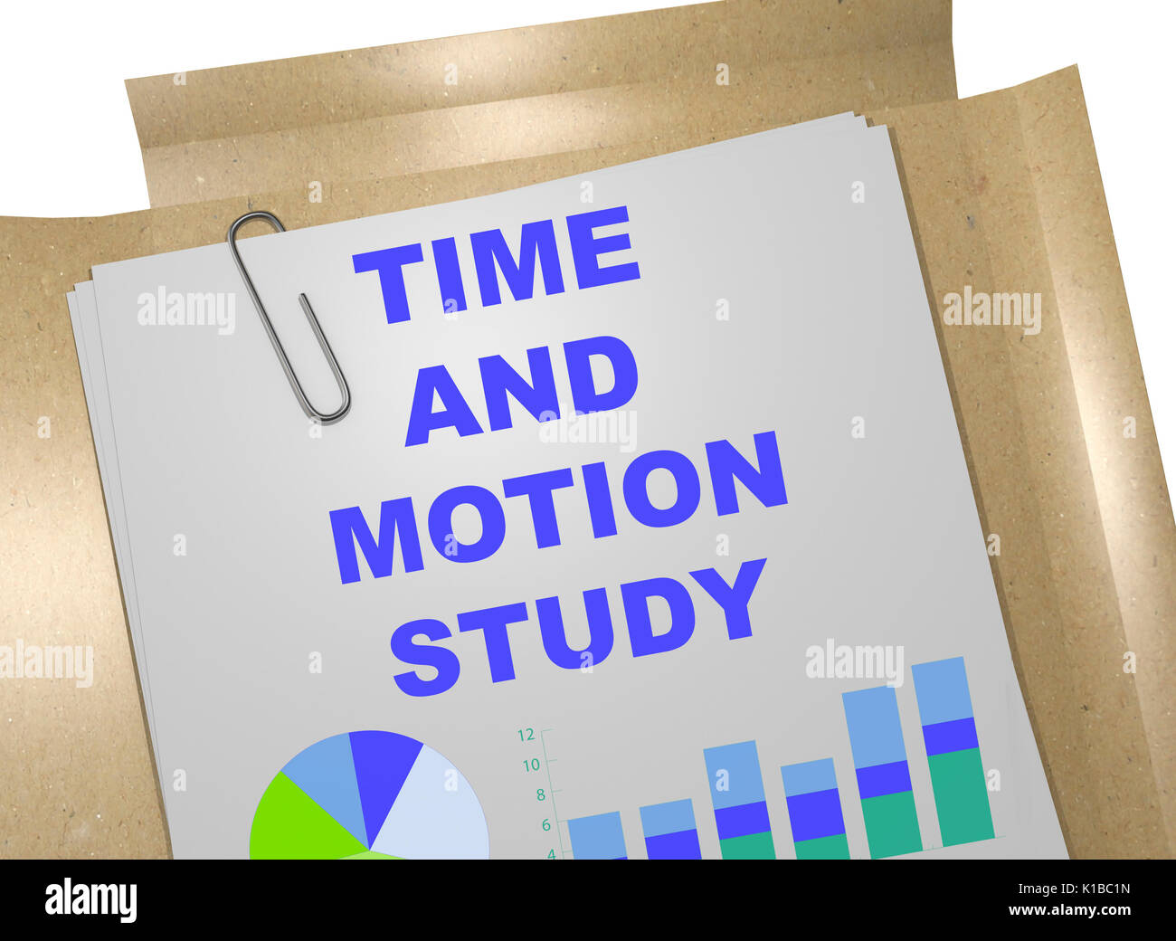 3D illustration of "TIME AND MOTION STUDY" title on business document ...
