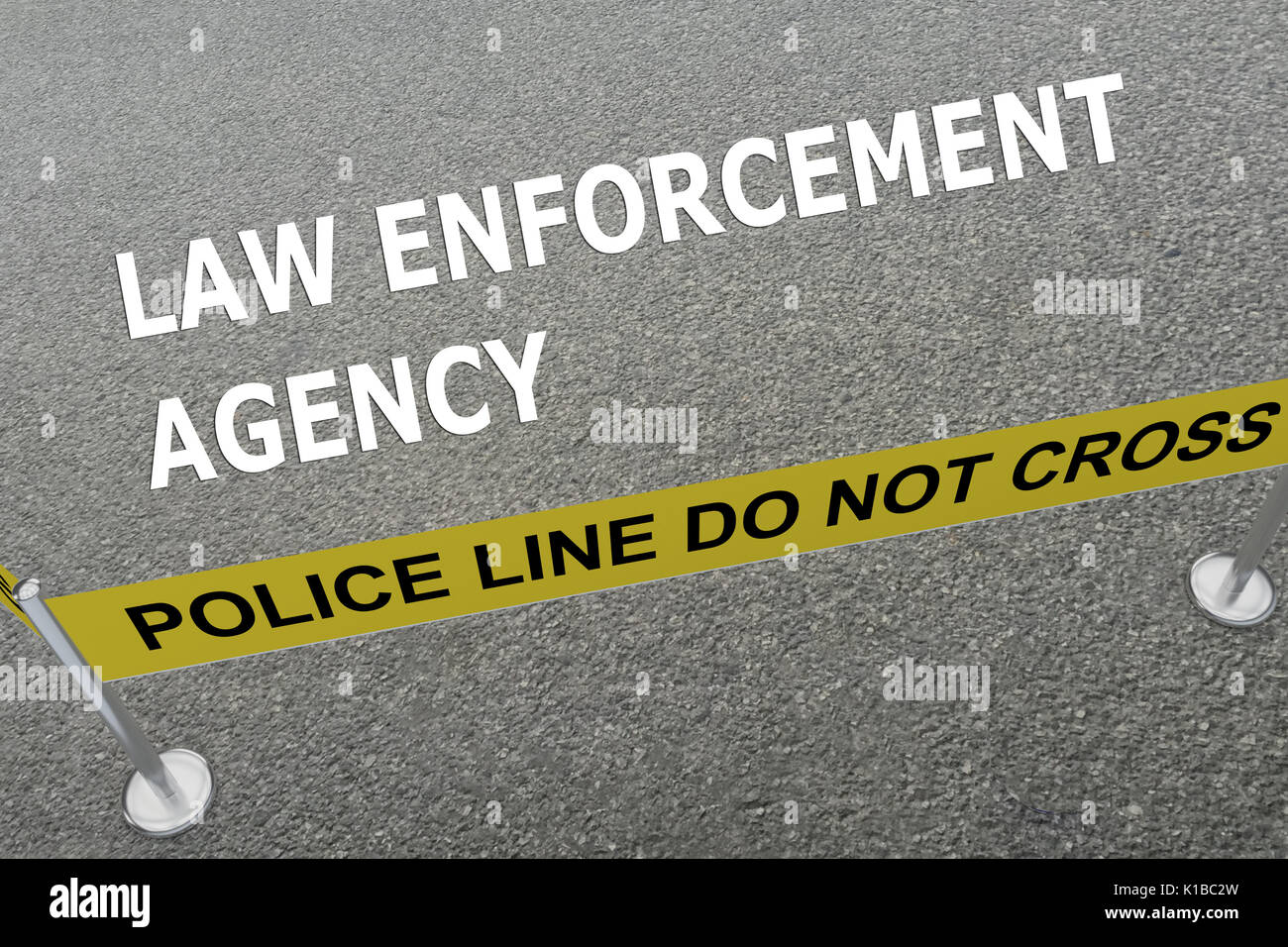 Render illustration of "LAW ENFORCEMENT AGENCY" title on the ground in ...