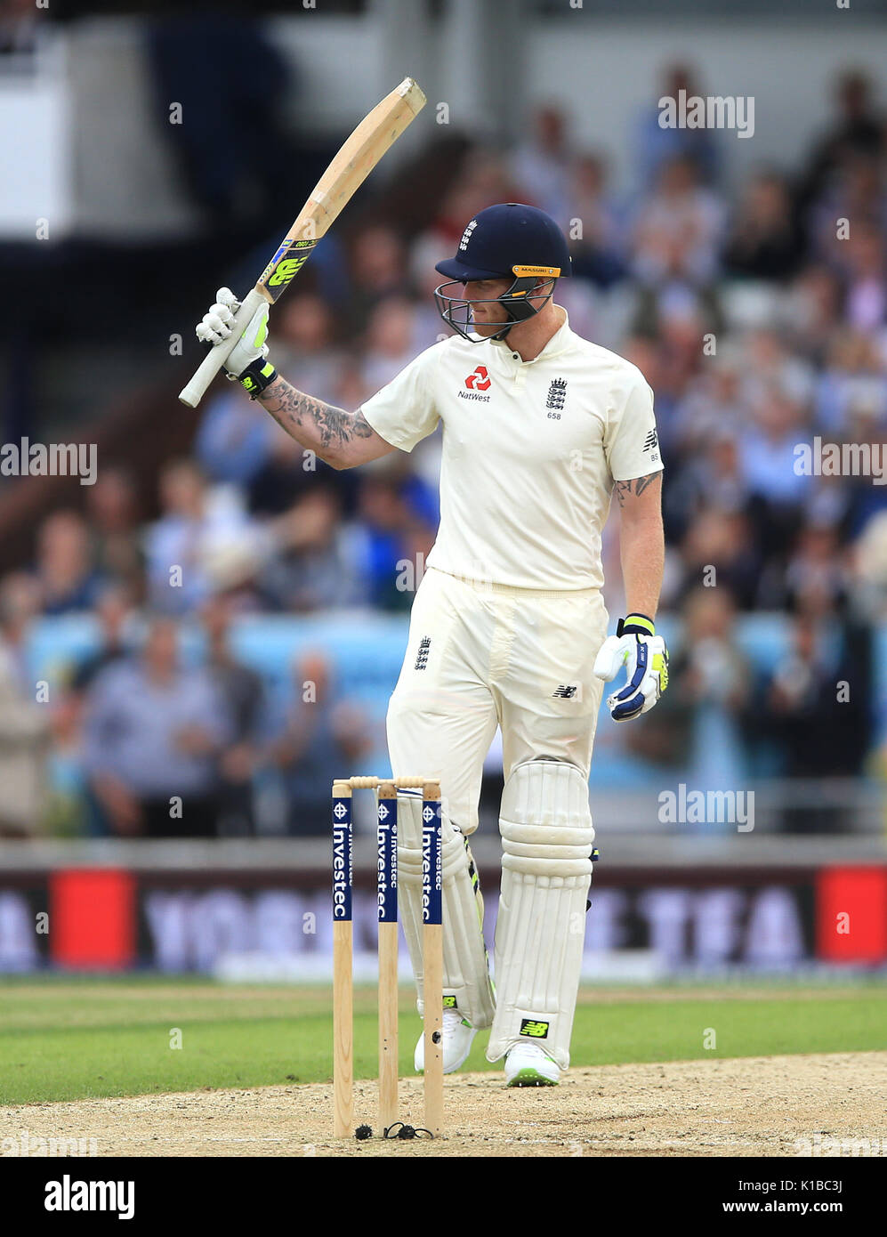England's Ben Stokes reaches his half century during the second ...