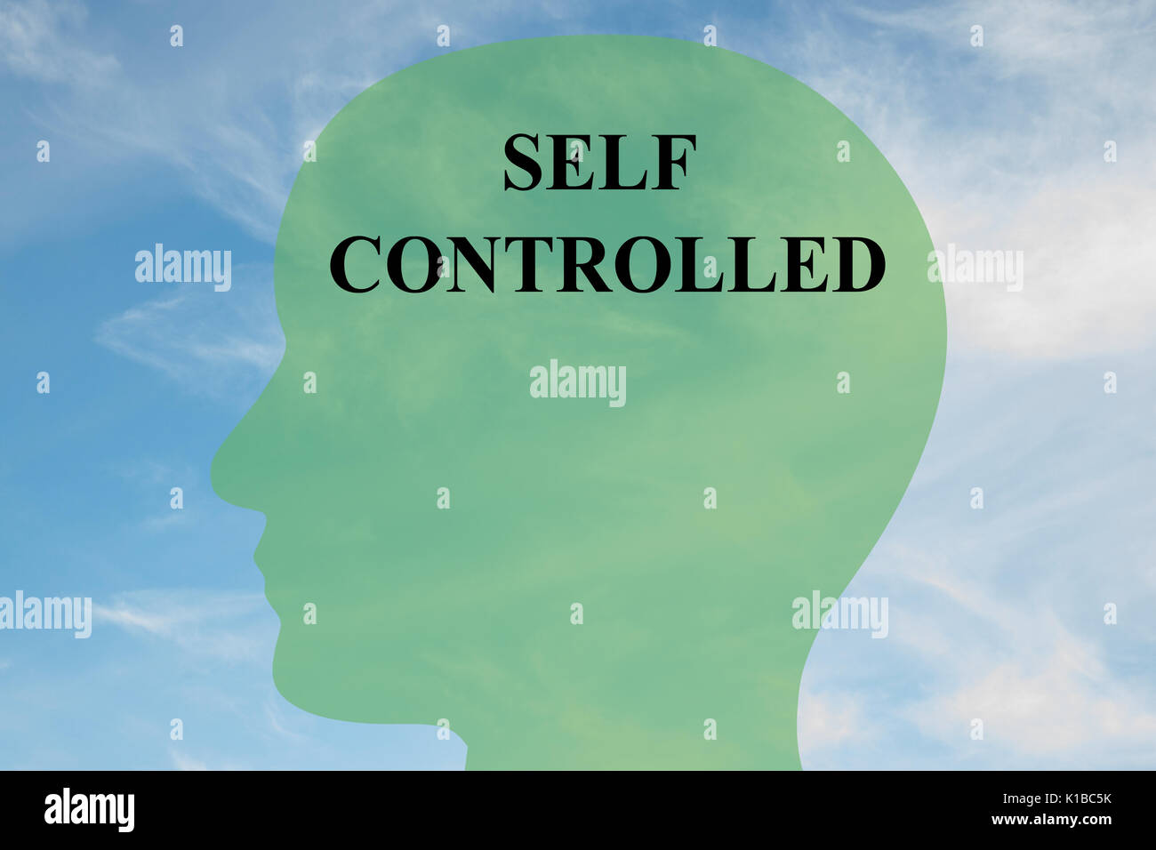 Render illustration of "SELF CONTROLLED" script on head silhouette ...