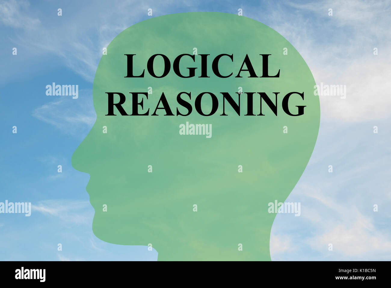 Render illustration of "LOGICAL REASONING" script on head silhouette ...