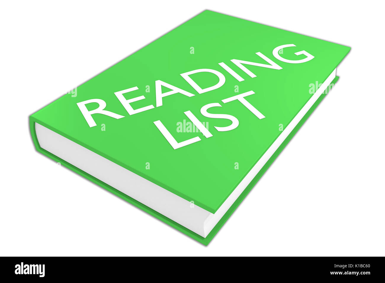 3D illustration of "READING LIST" script on a book, isolated on white ...