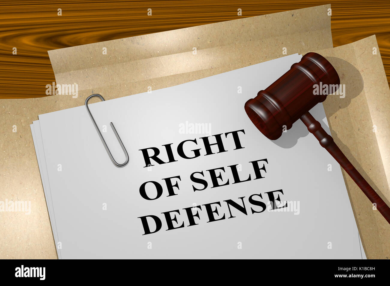 3D illustration of RIGHT OF SELF DEFENSE title on Legal Documents ...