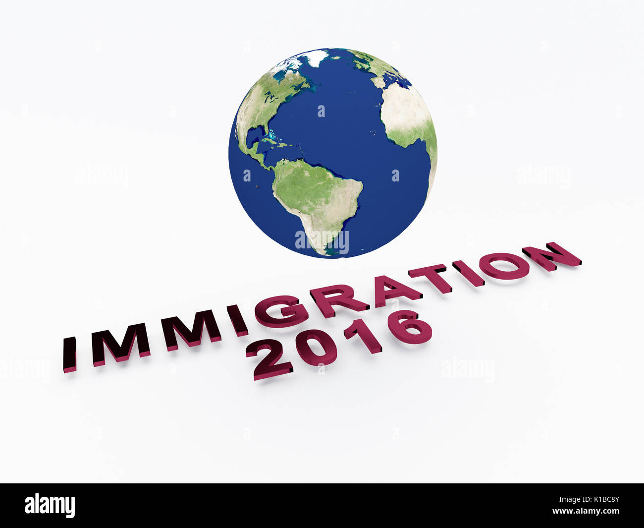 3D illustration of "IMMIGRATION 2016" script , under a 3D model of the ...