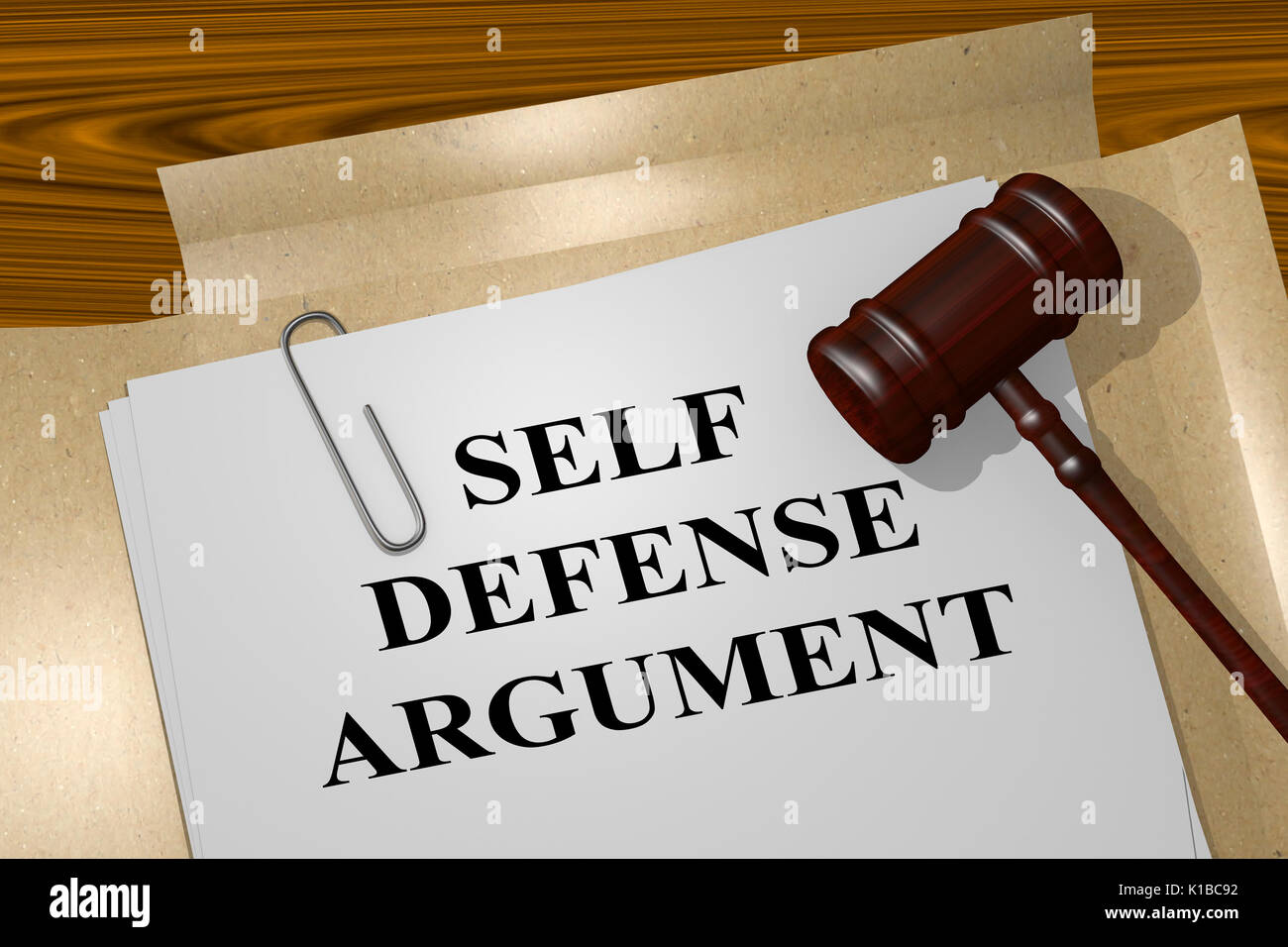3D illustration of SELF DEFENSE ARGUMENT title on Legal Documents ...