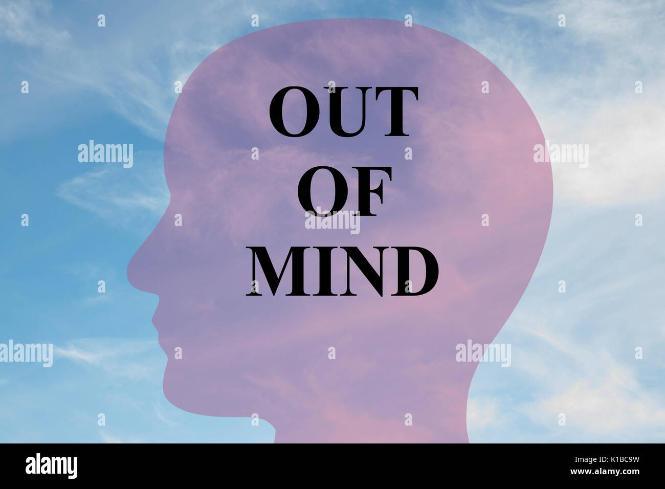 Render illustration of OUT OF MIND script on head silhouette, with ...