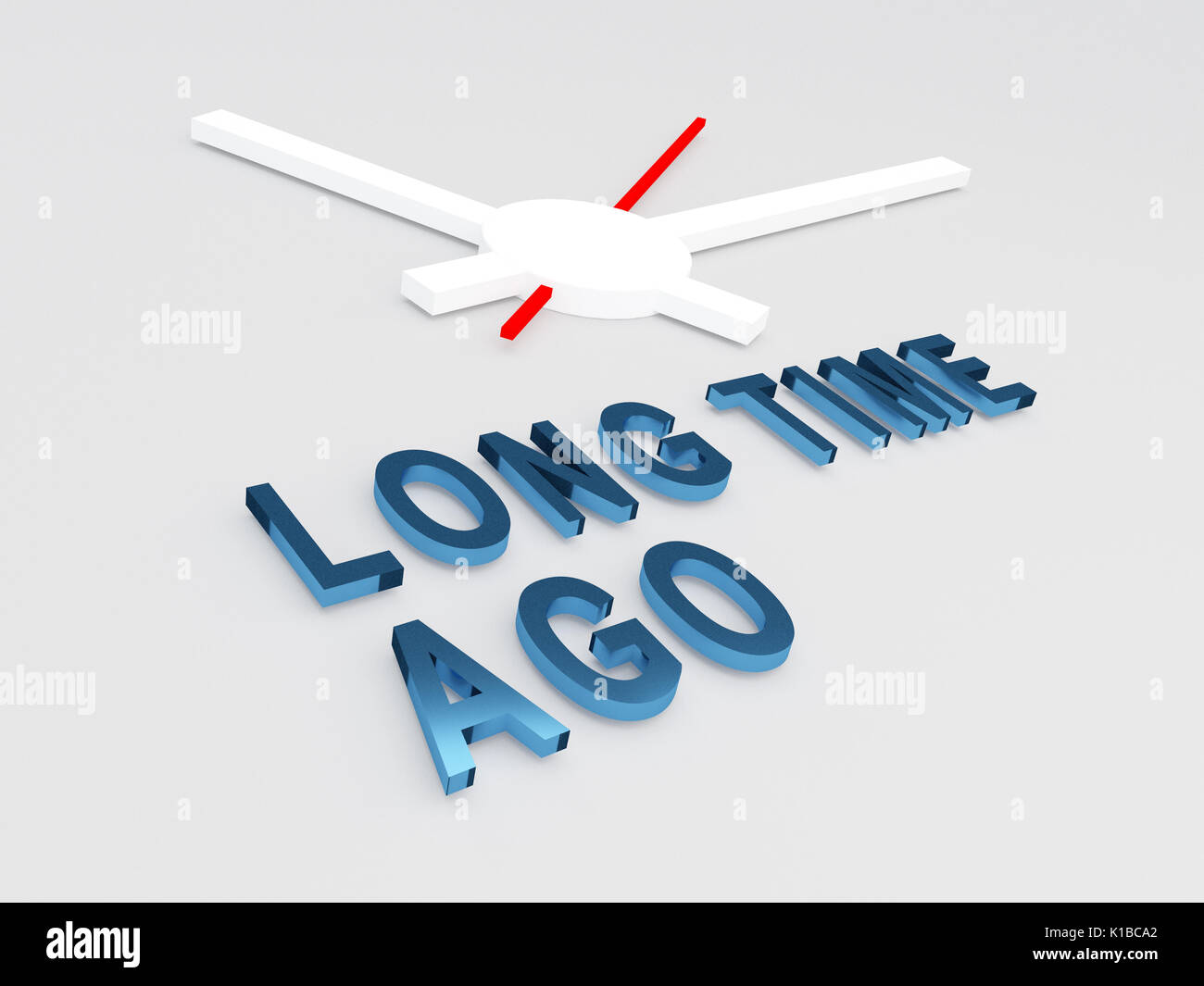 3D illustration of "LONG TIME AGO" title with a clock as a background ...