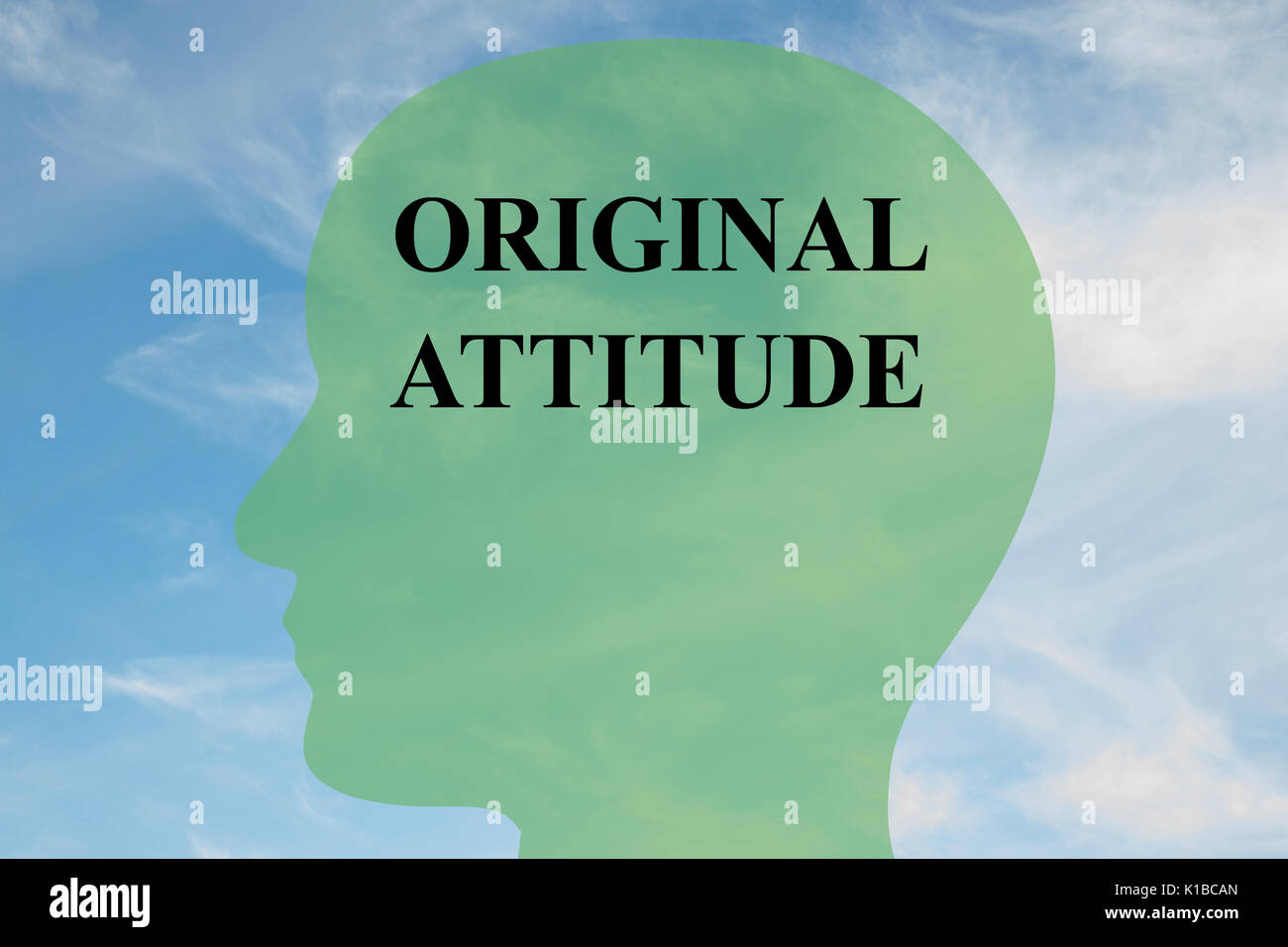 Render illustration of ORIGINAL ATTITUDE script on head silhouette ...