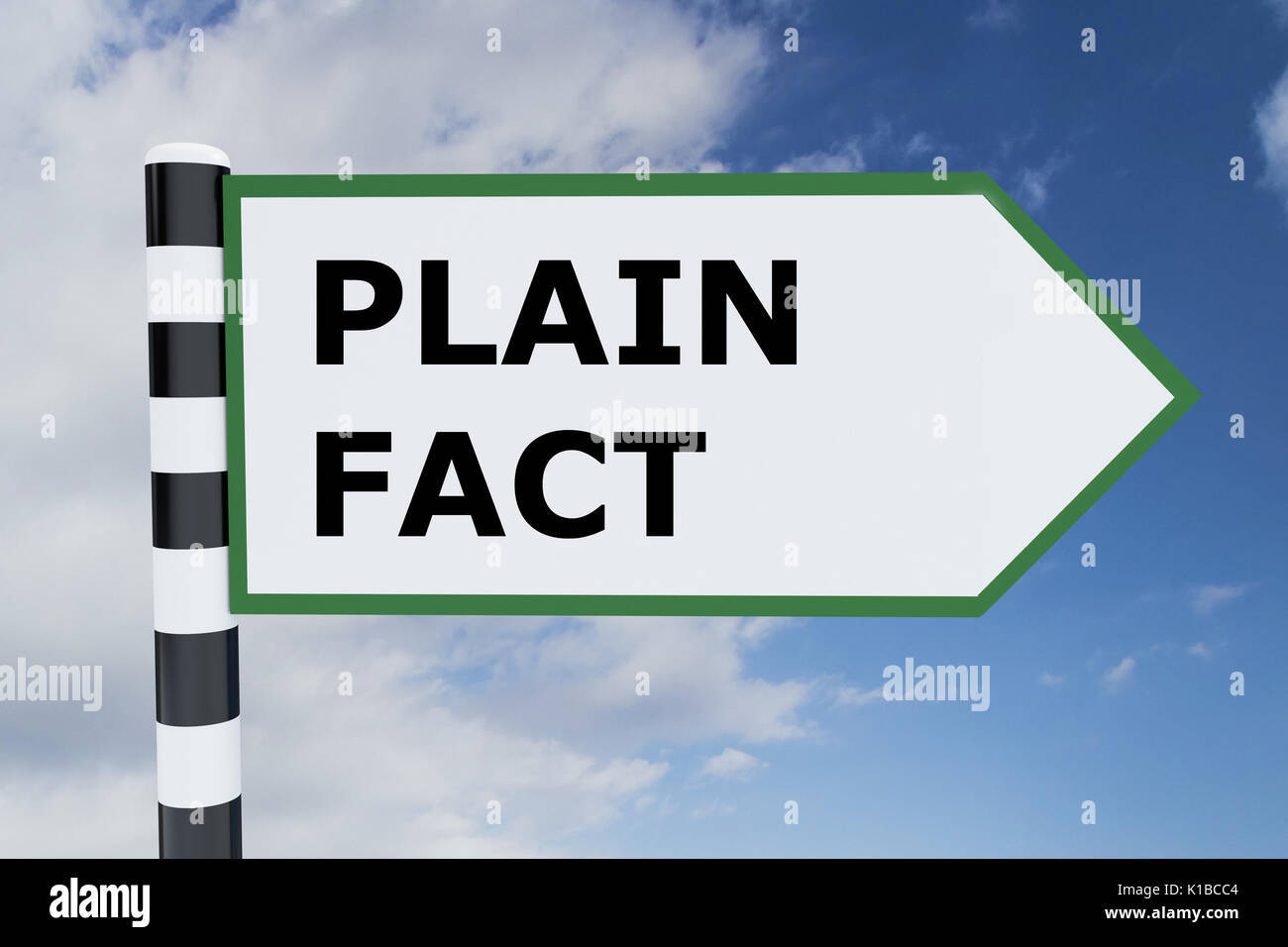 3D illustration of PLAIN FACT script on road sign. Reality concept ...