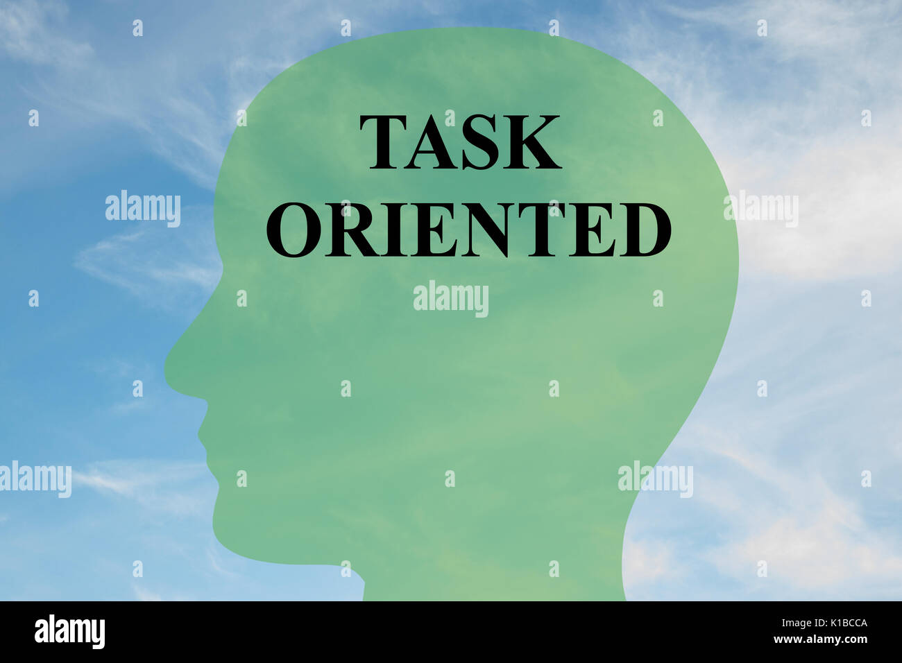 Render illustration of TASK ORIENTED script on head silhouette, with ...