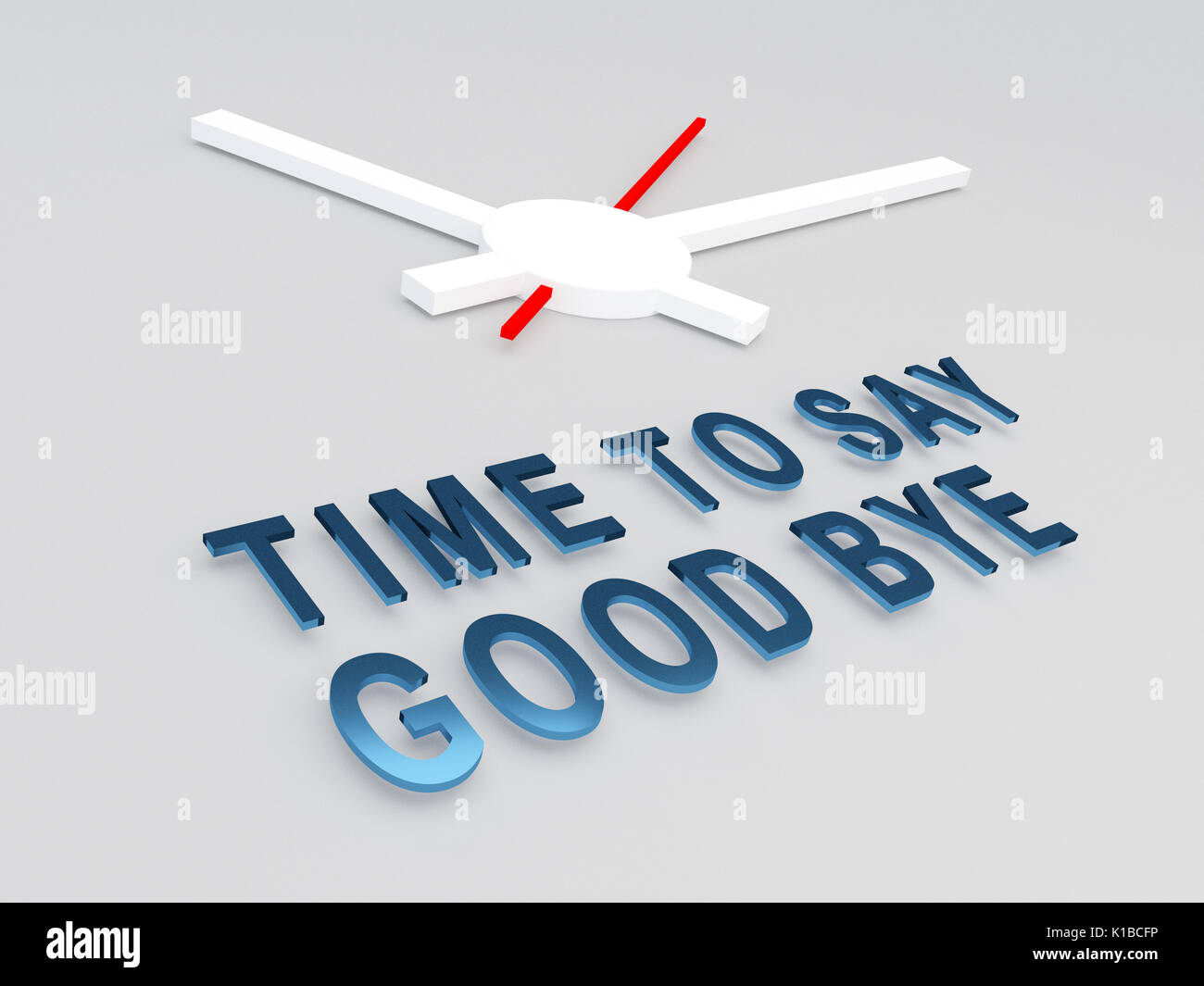 3D illustration of "TIME TO SAY GOODBYE" title with a clock as a ...