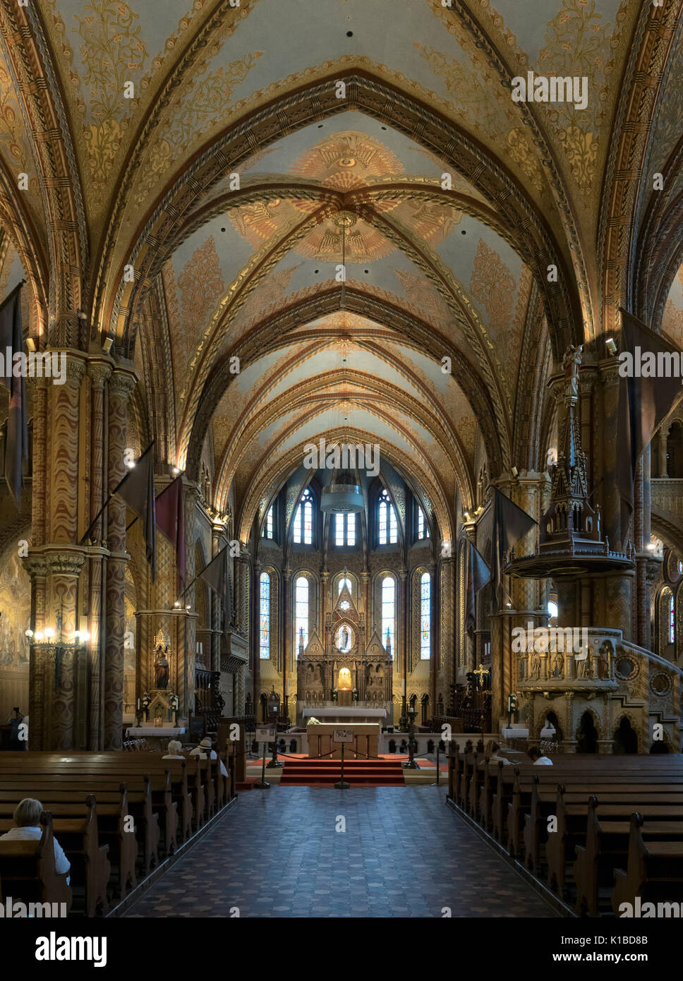 Budapest, Hungary - June 12, 2017 : interior view of Matthias Church, a ...