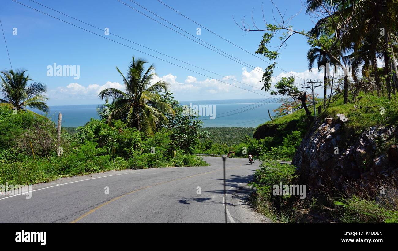 main street through green tropical plants on samana Stock Photo - Alamy