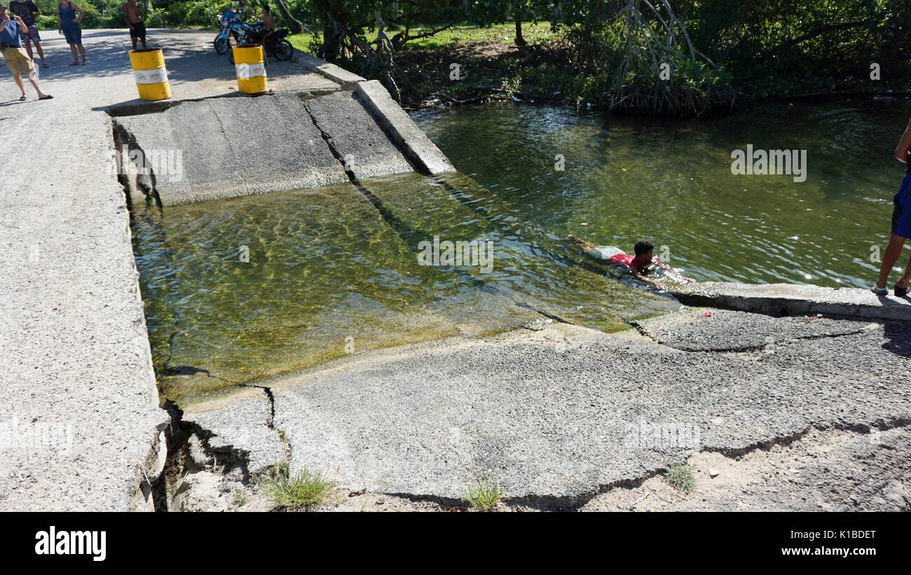 destroyed bridge over rio san juan in the dominican republic Stock ...