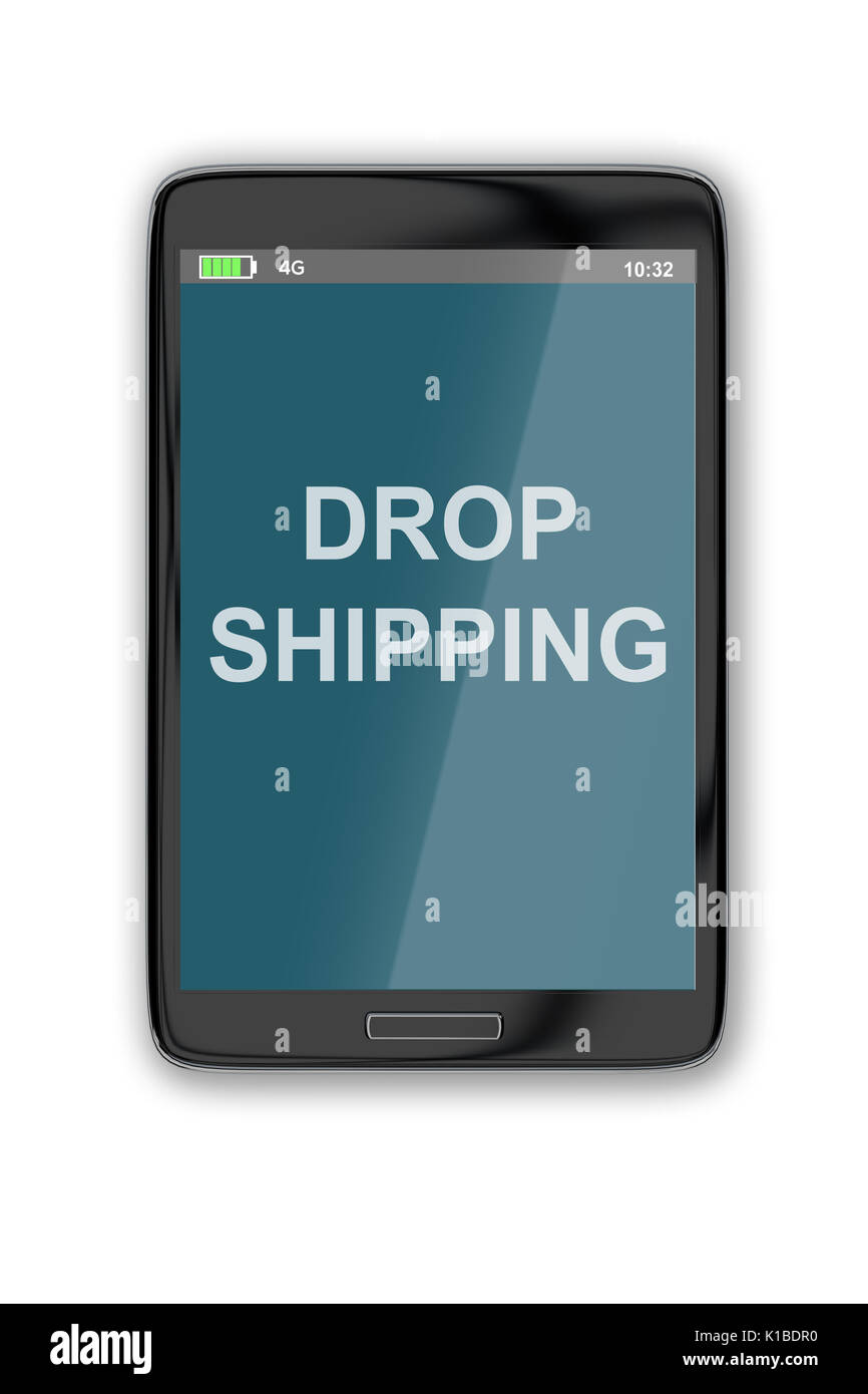 Render illustration of Drop Shipping title on cellular screen, isolated ...