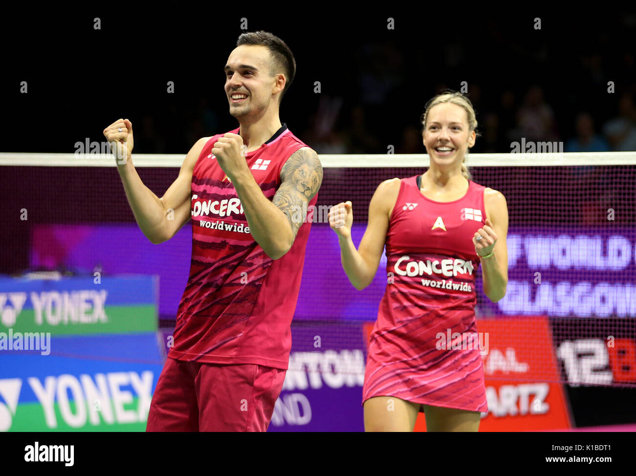 England's Chris and Gabrielle Adcock celebrate winning their mixed ...