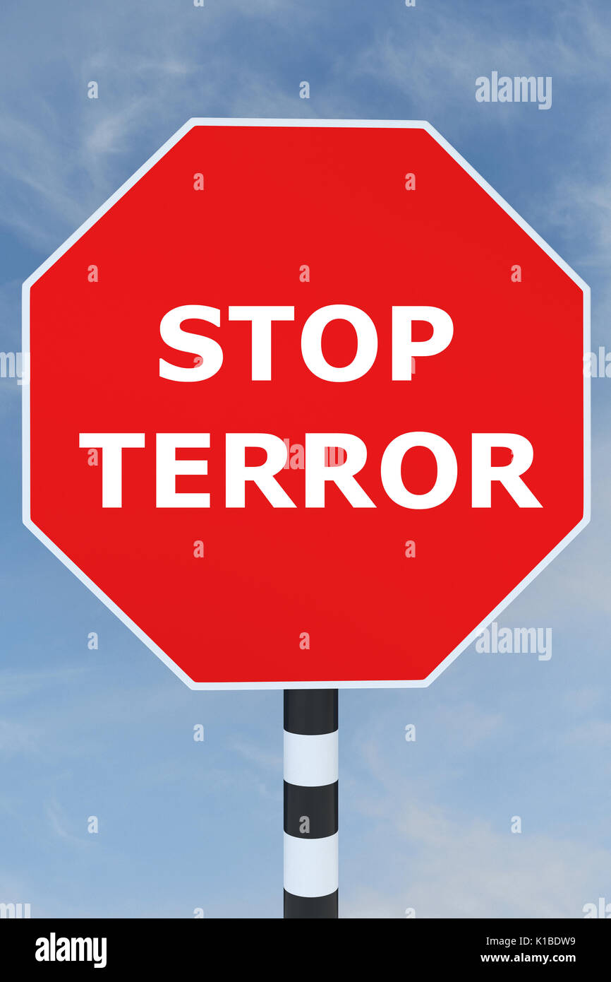 Render illustration of Stop Terror title on road sign Stock Photo - Alamy