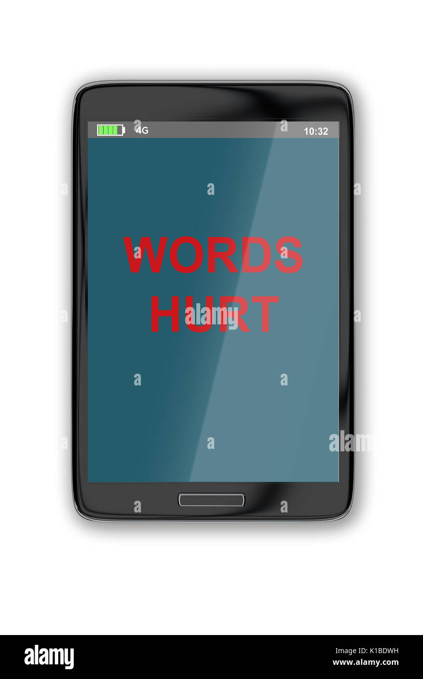 Render illustration of Words Hurt title on cellular screen, isolated on ...