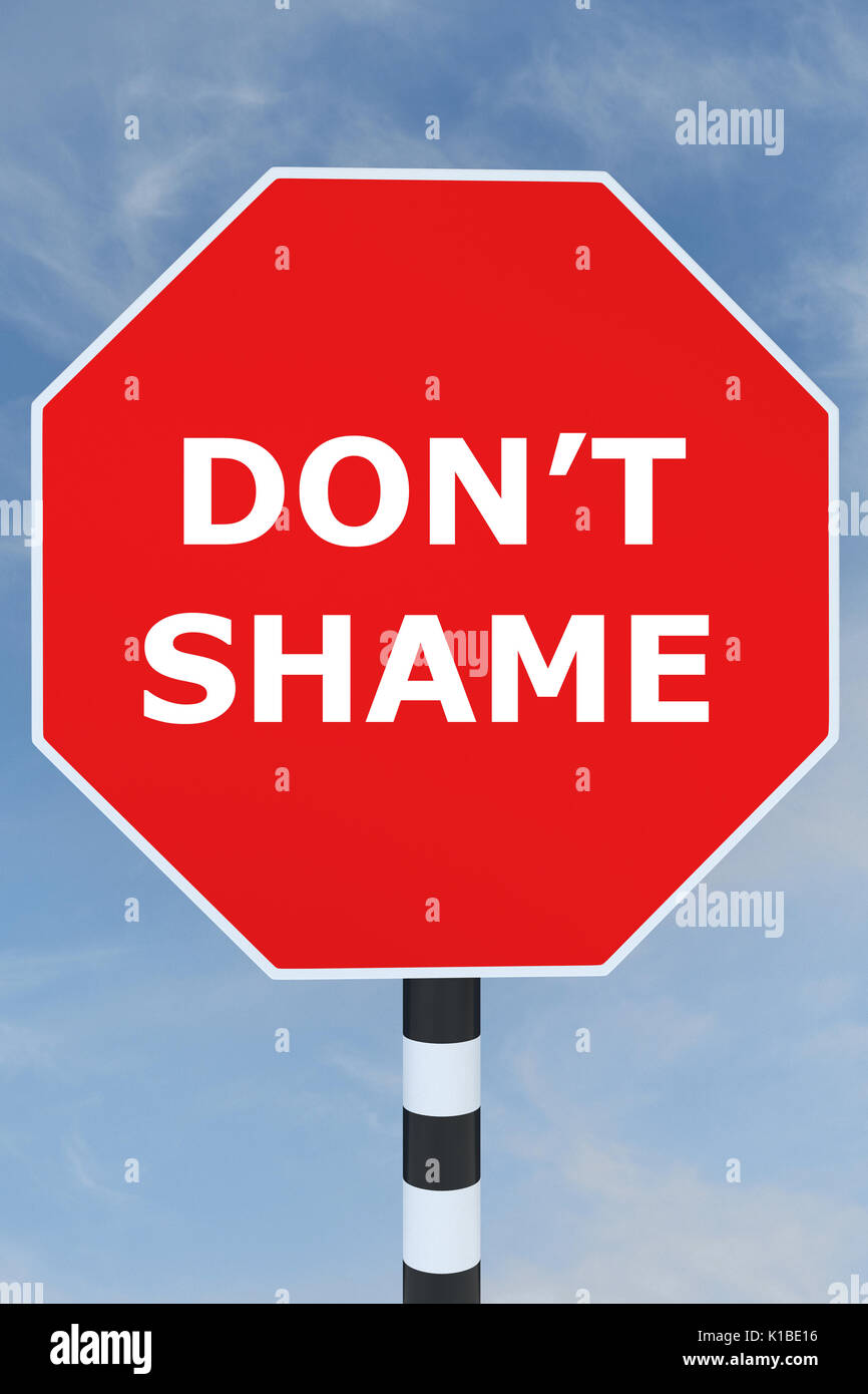 Render illustration of Don't Shame title on road sign Stock Photo - Alamy