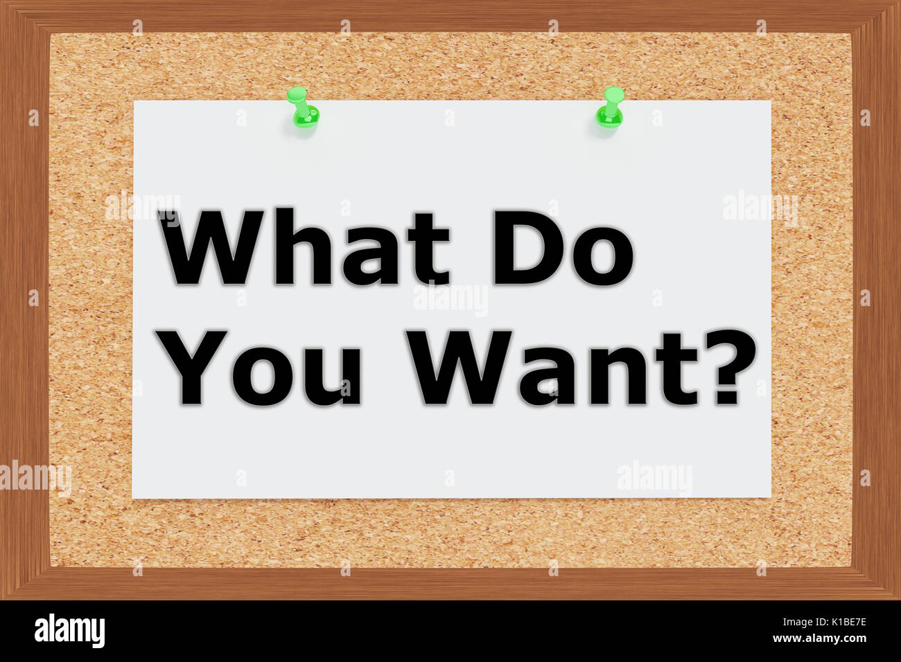 Render illustration of What Do You Want title on cork board Stock Photo ...