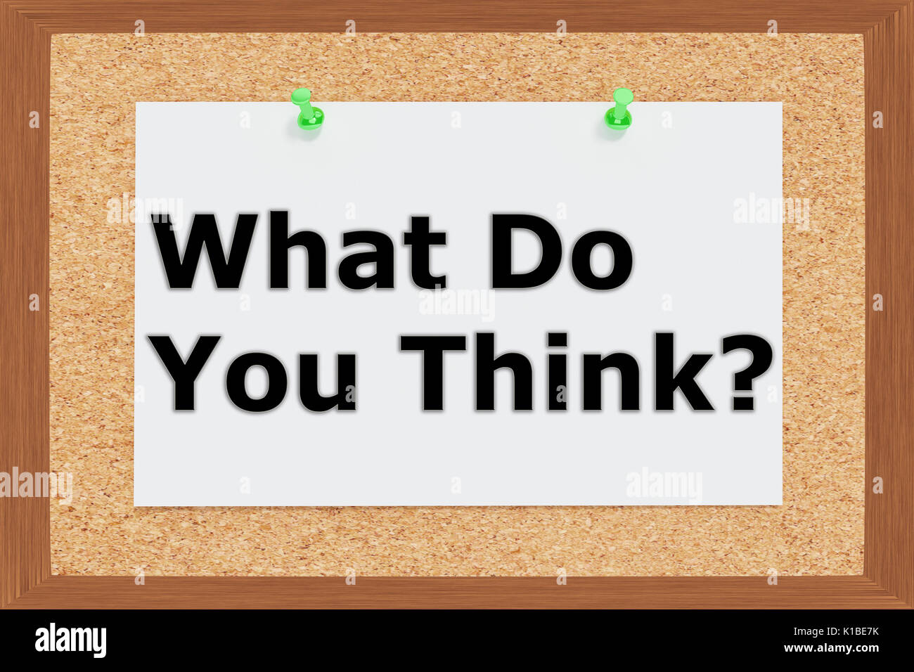Render illustration of What Do You Think title on cork board Stock ...