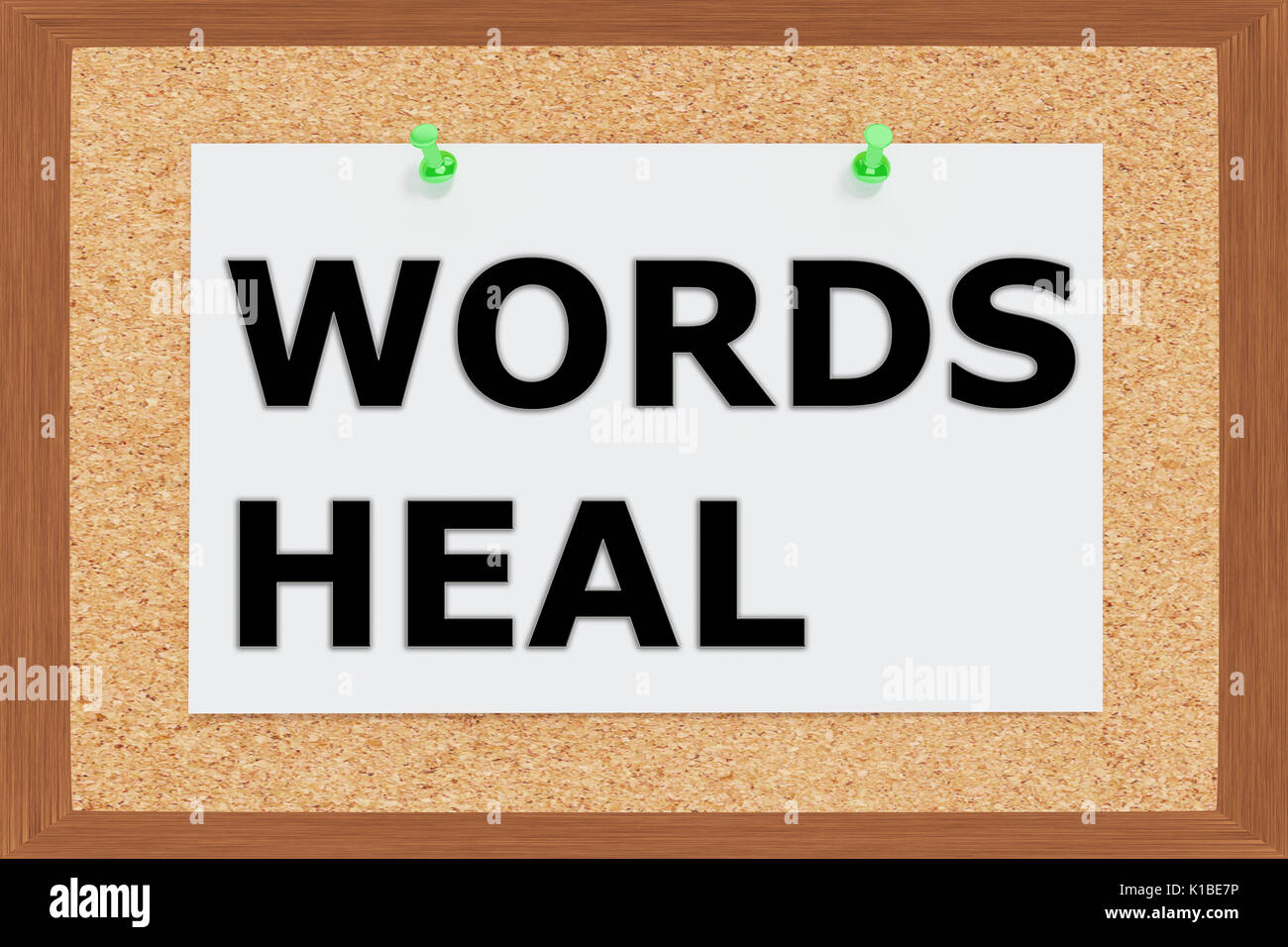 Render illustration of Words Heal title on cork board Stock Photo - Alamy