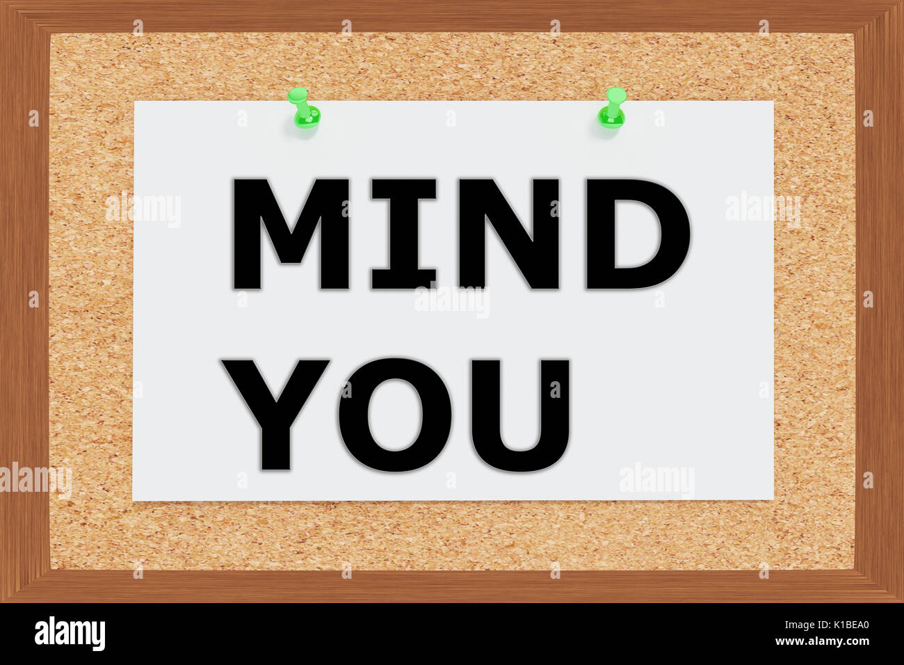 Render illustration of Mind You Title on cork board Stock Photo - Alamy
