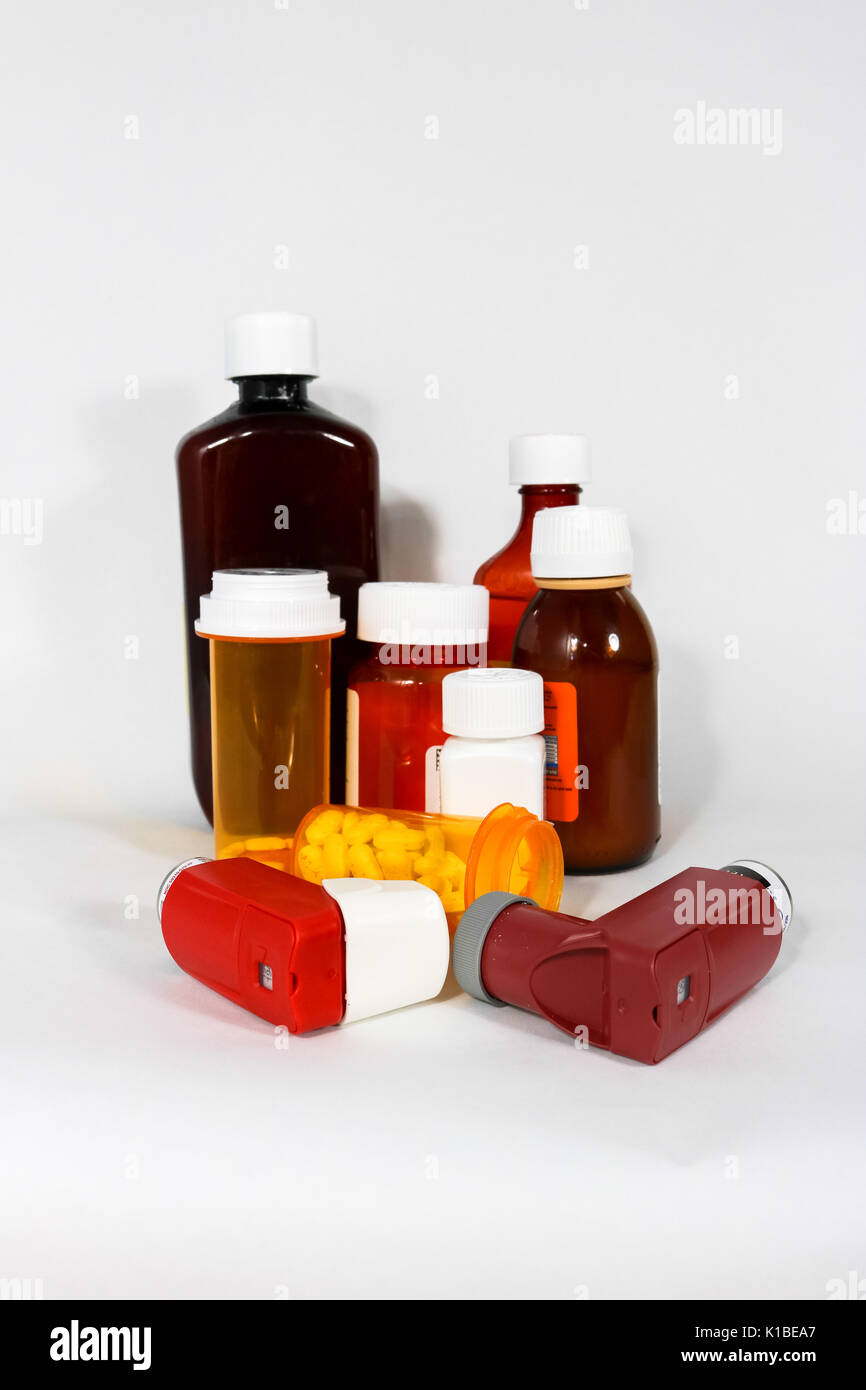 Still life of various prescription drugs against white background Stock ...
