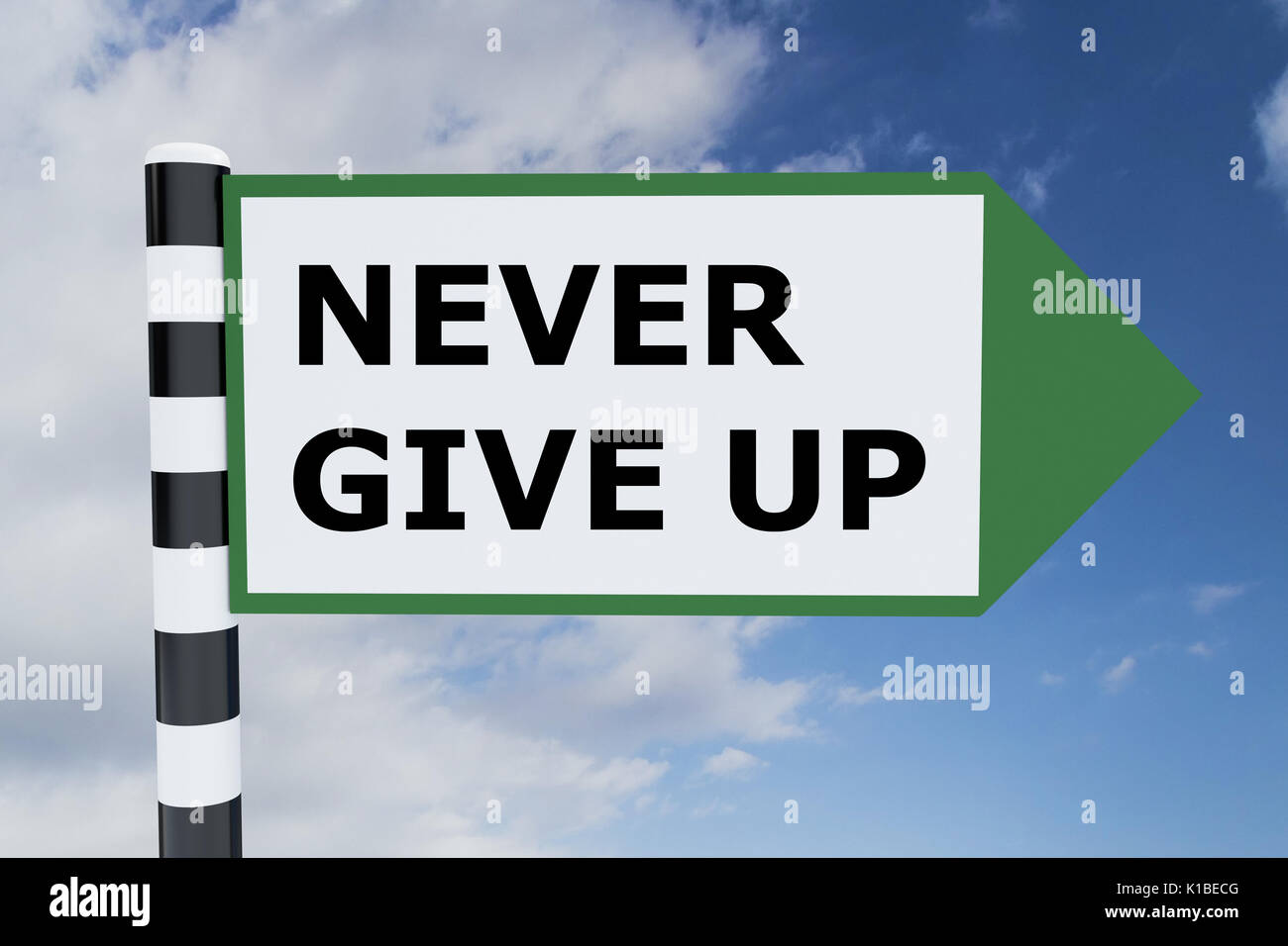 Render illustration of Never Give Up Title on road sign Stock Photo - Alamy
