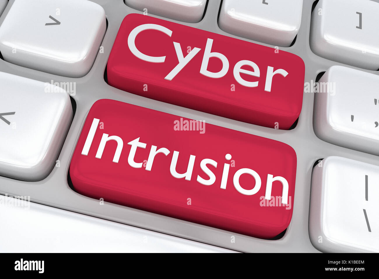 Render illustration of computer keyboard with the print Cyber Intrusion ...
