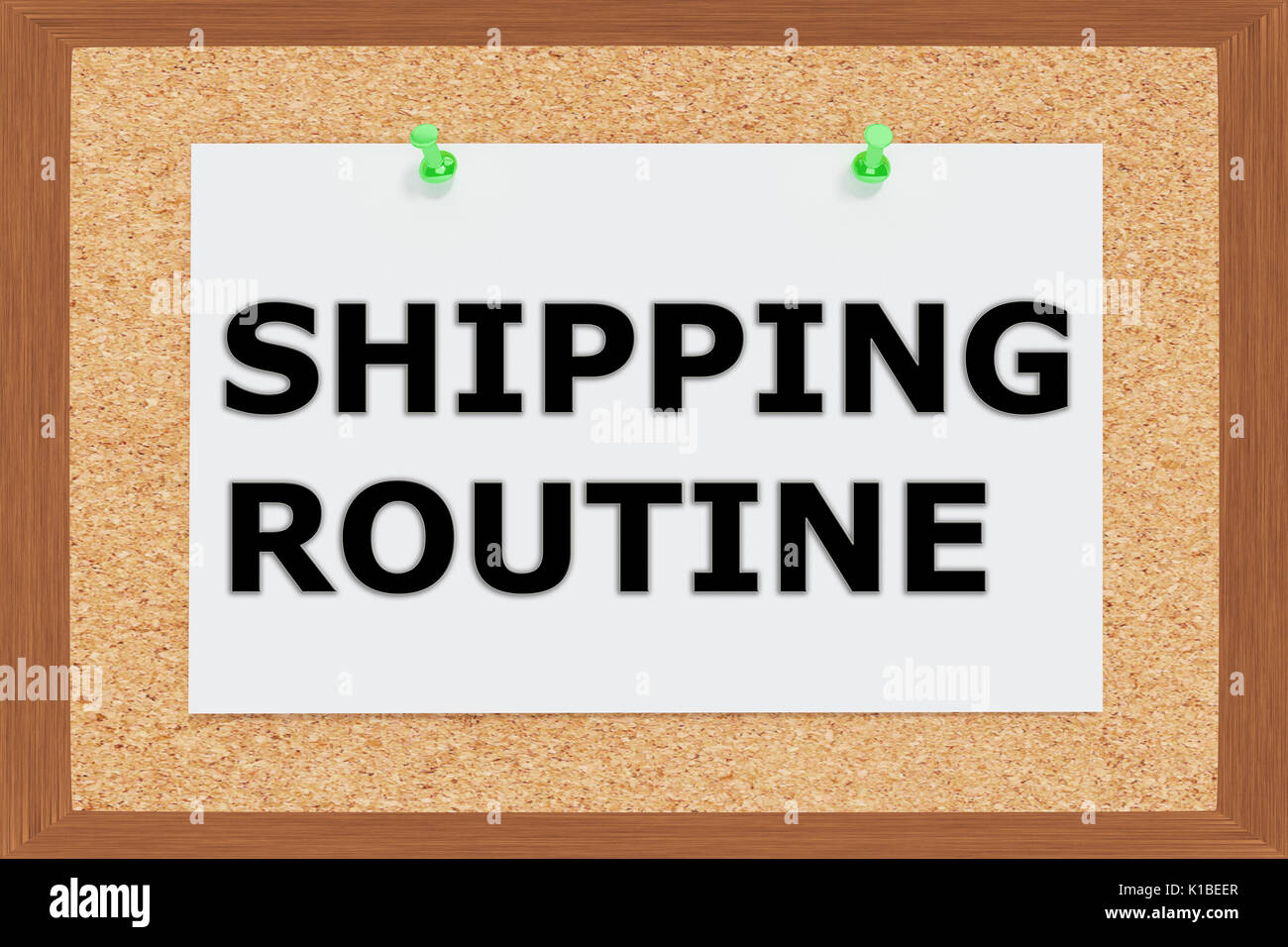 Render illustration of Shipping Routine Title on cork board Stock Photo ...