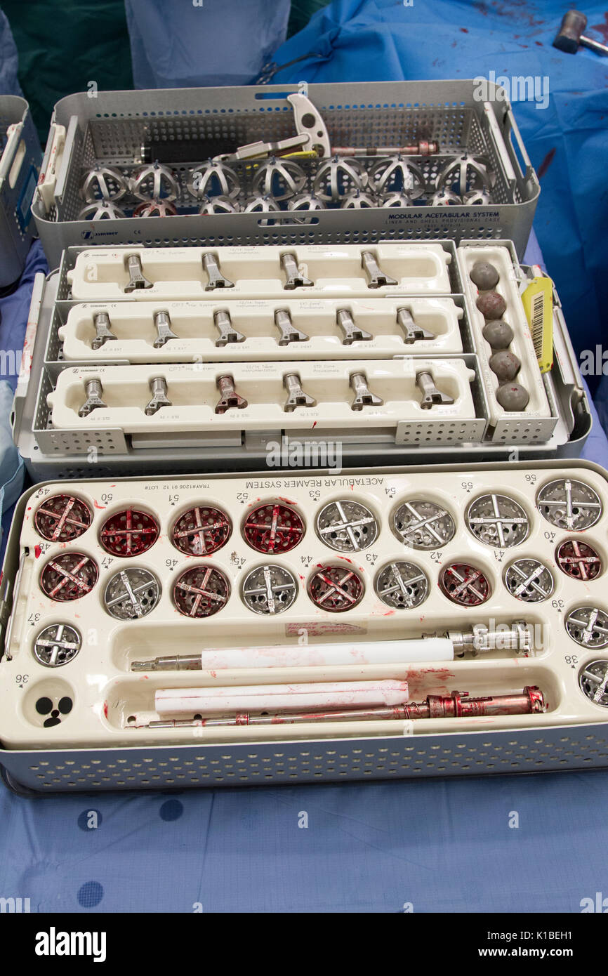 Detail of parts for the drill used during Hip replacement surgery Stock ...