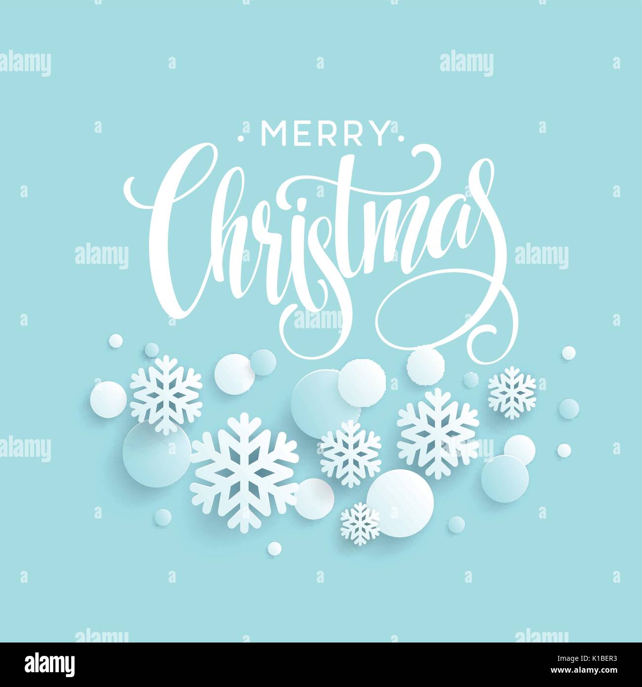 Merry Christmas blue background with papercraft snowflake. Greeting ...