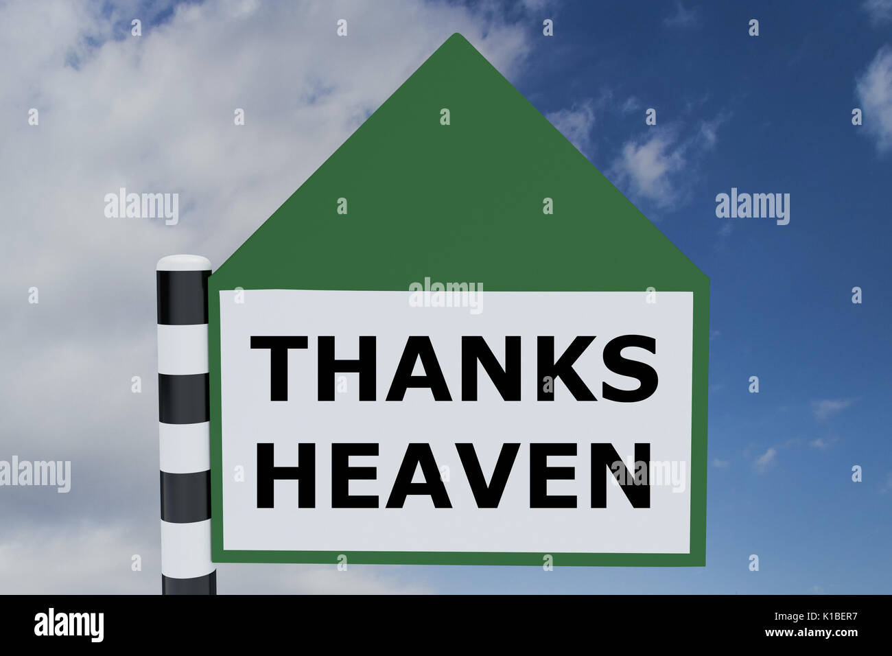 Render illustration of Thanks Heaven Title on road sign pointing upward ...