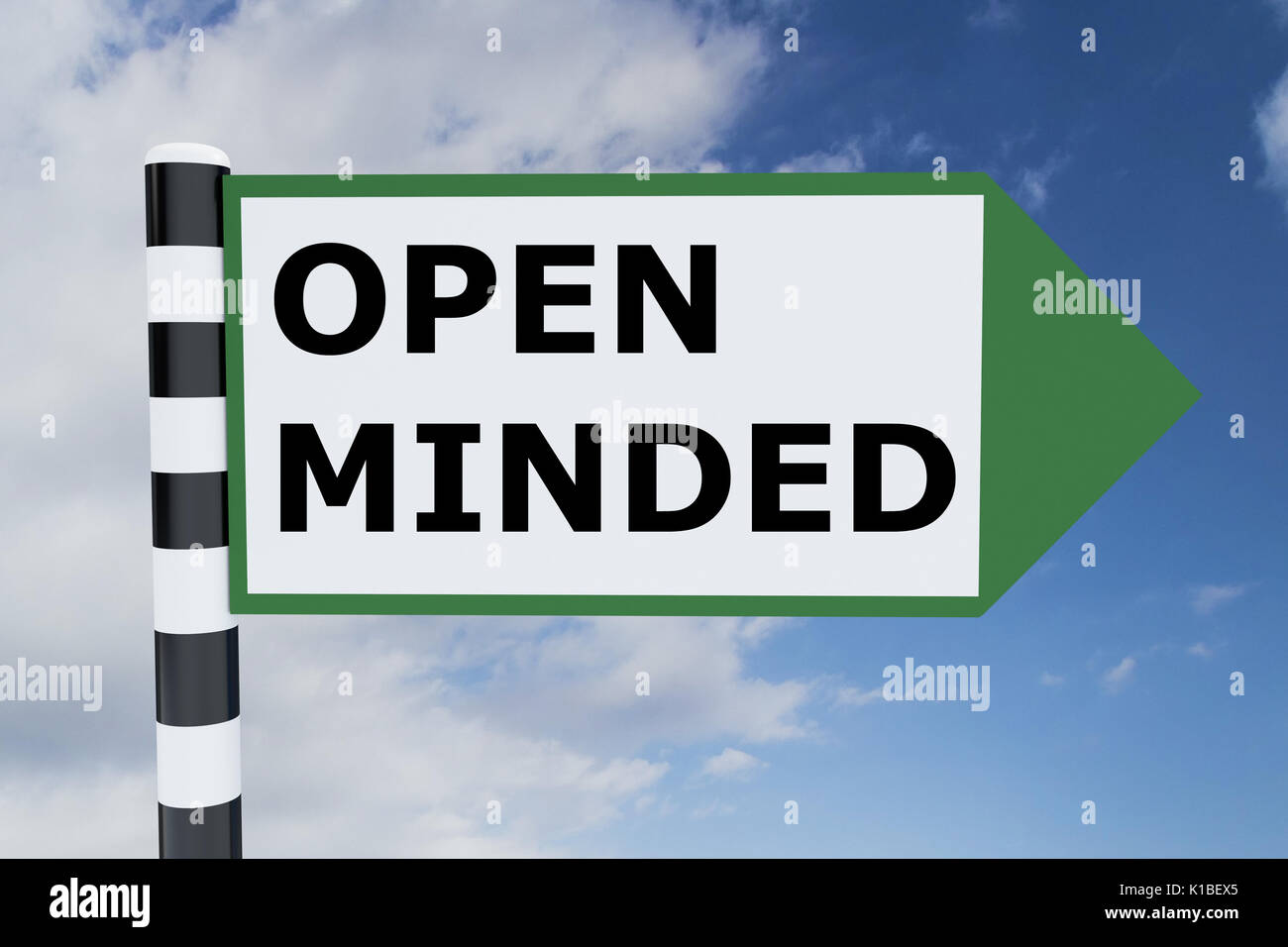 Render illustration of Open Minded Title on road sign Stock Photo - Alamy