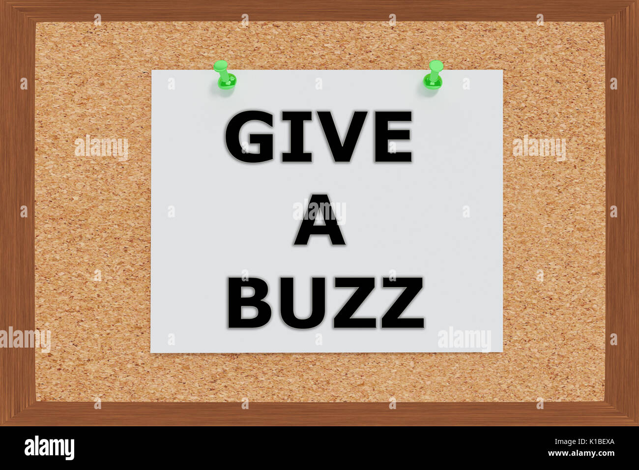 Render illustration of Give a Buzz Title on cork board Stock Photo - Alamy