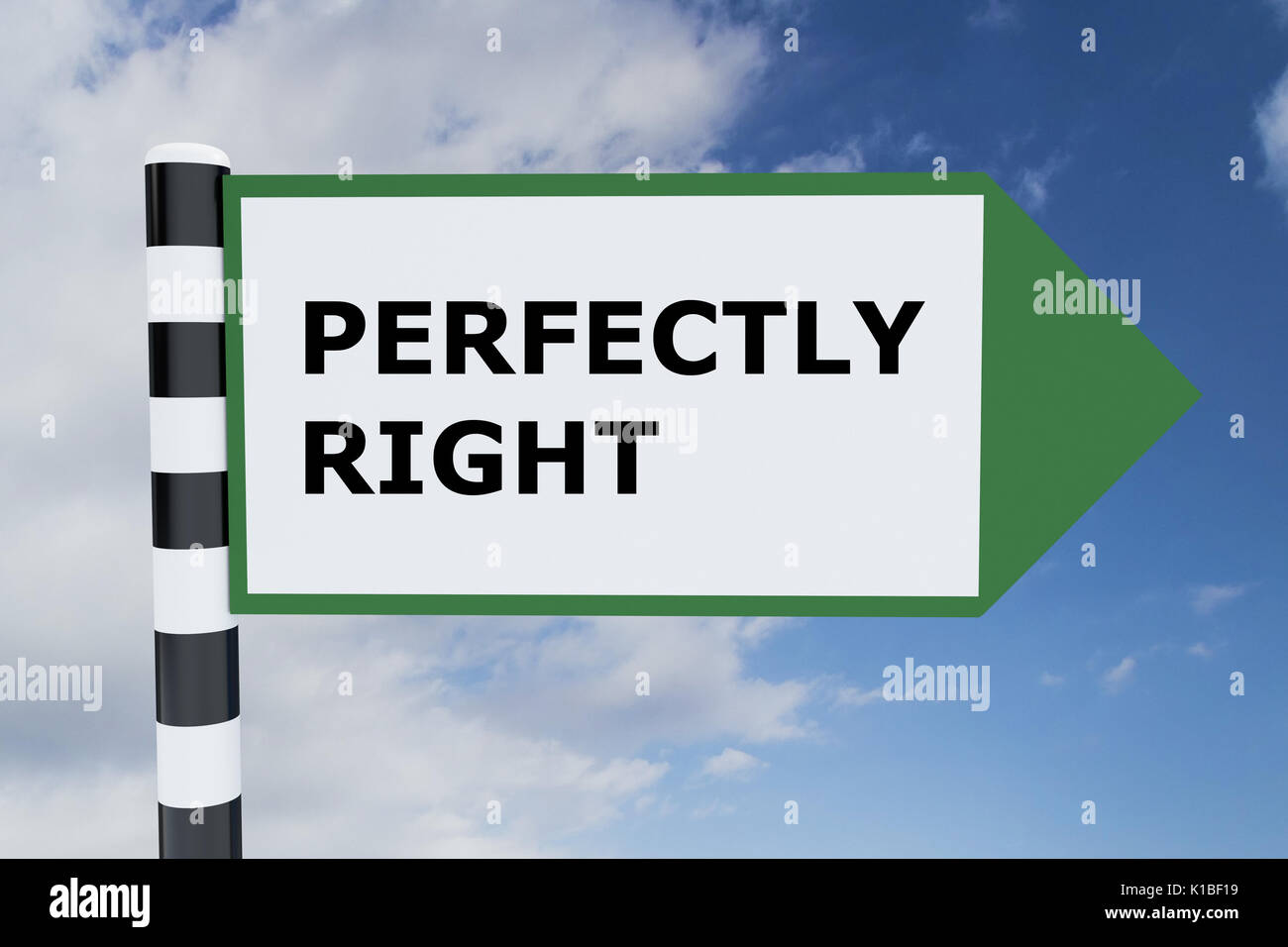 Render illustration of Perfectly Right Title on road sign Stock Photo ...