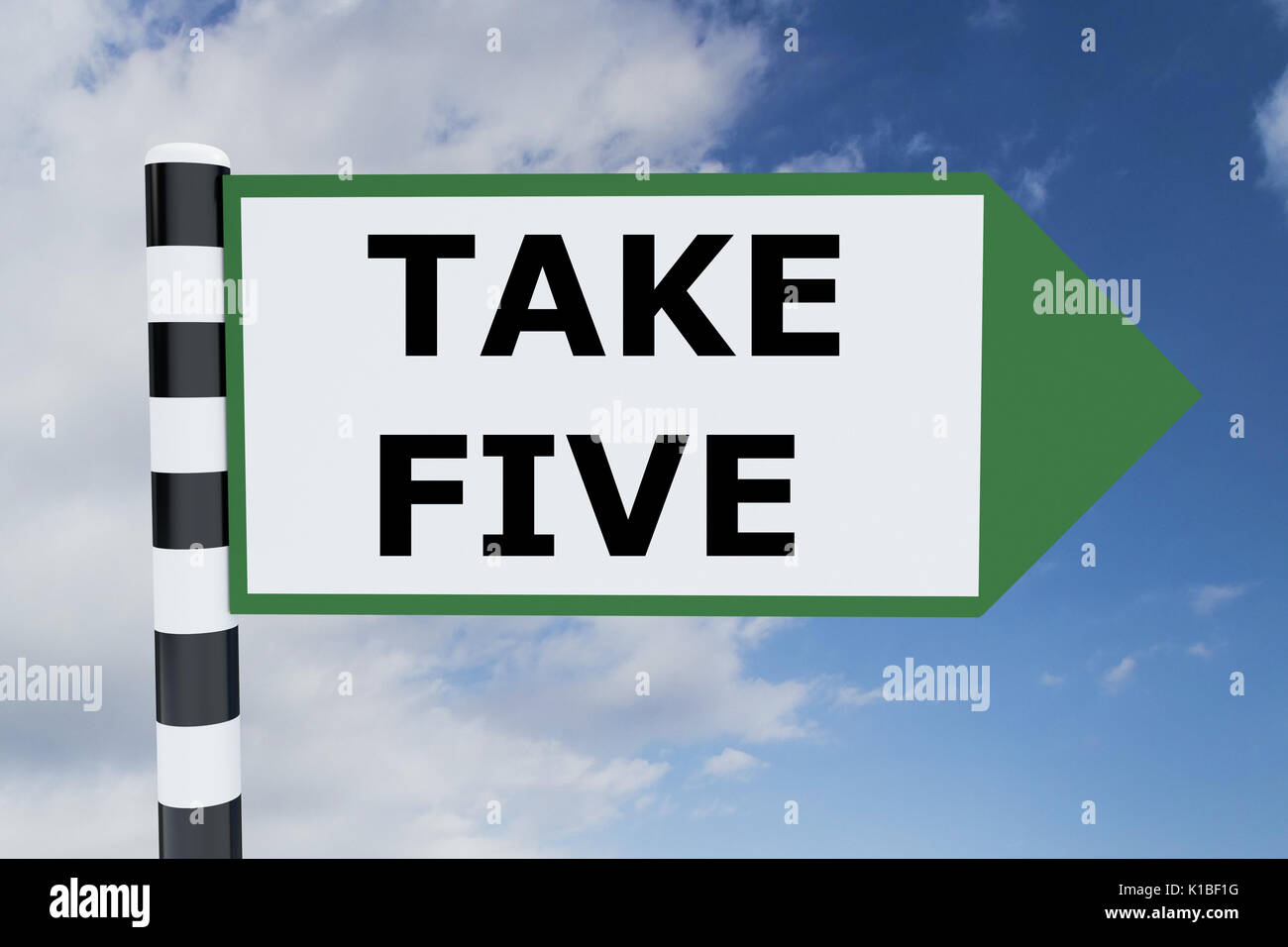 Render illustration of Take Five Title on road sign Stock Photo - Alamy