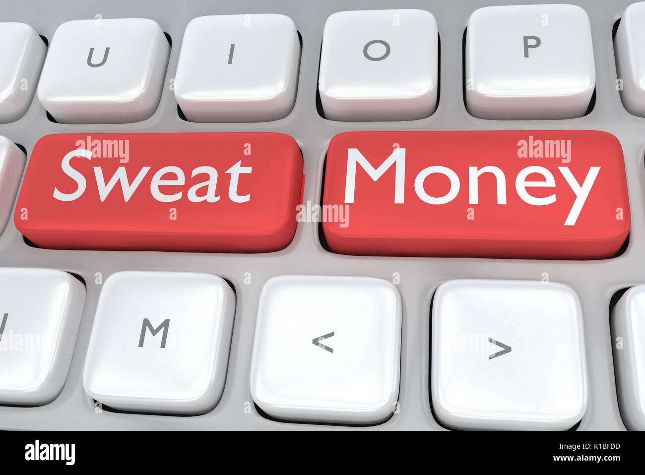 Render illustration of computer keyboard with the print Sweat Money on ...