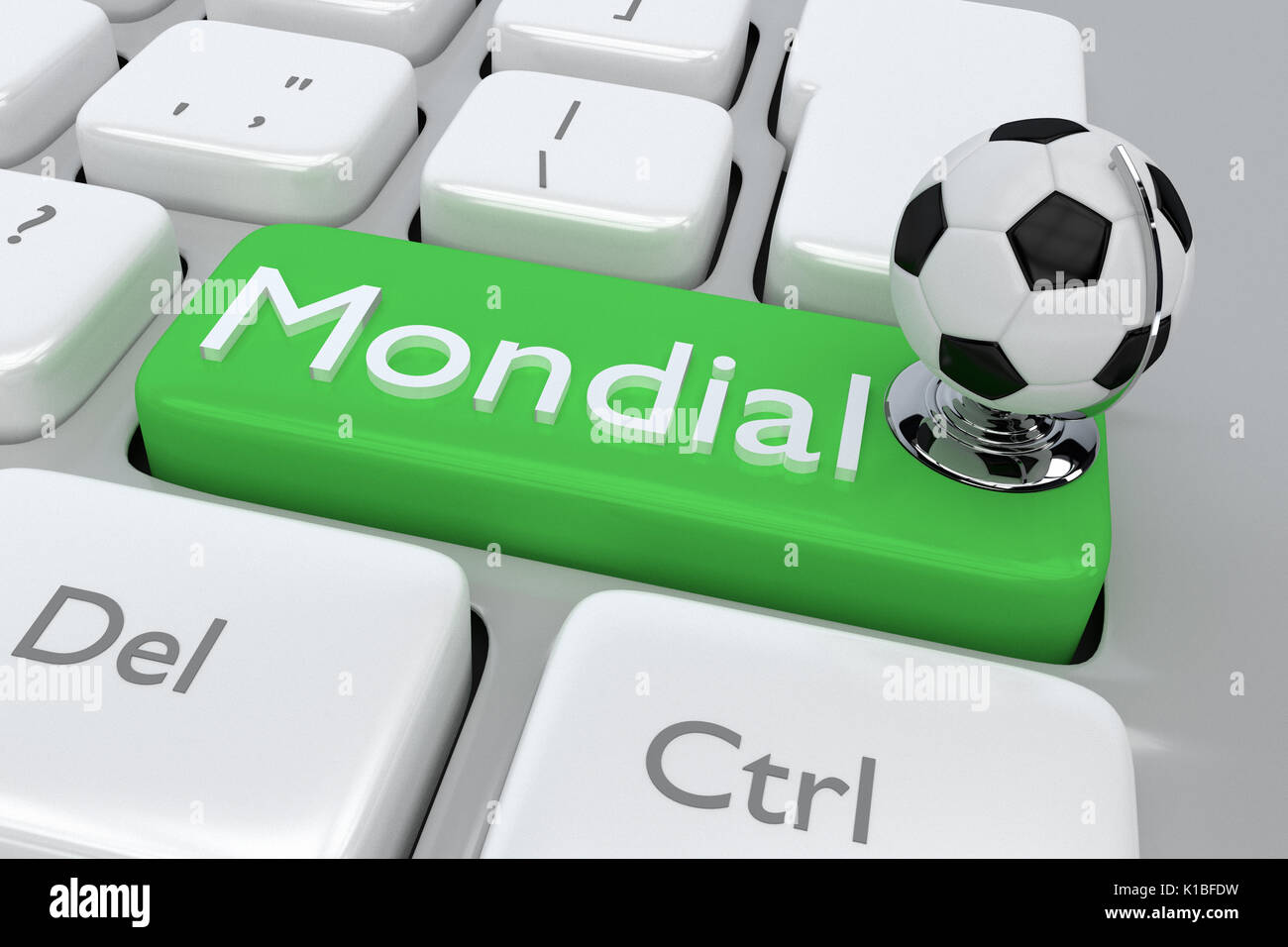 Render illustration of computer keyboard with the print Mondial and ...