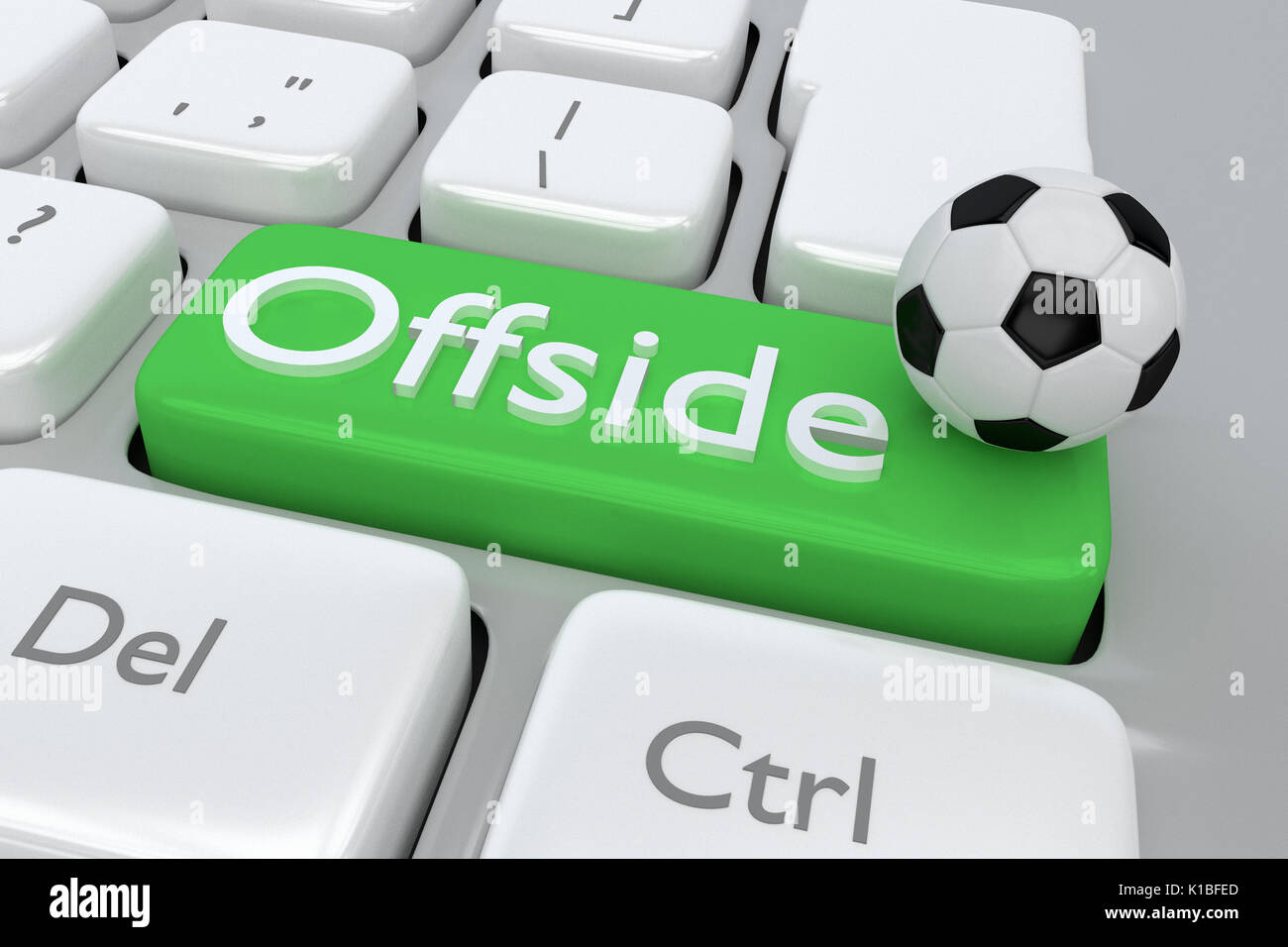 Render illustration of computer keyboard with the print Offside and ...